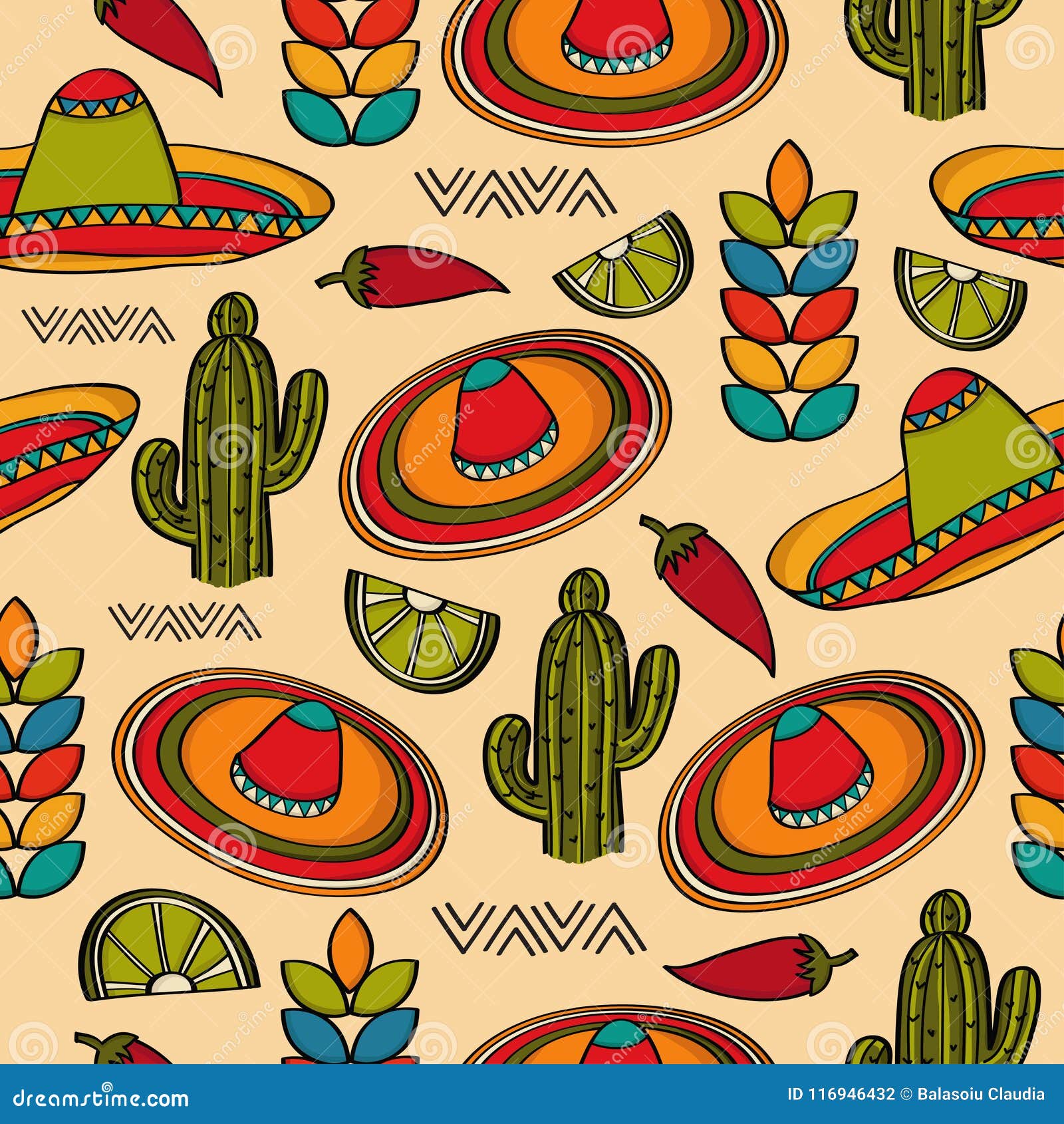 Doodle Seamless Pattern with Mexico Symbols Stock Vector - Illustration ...