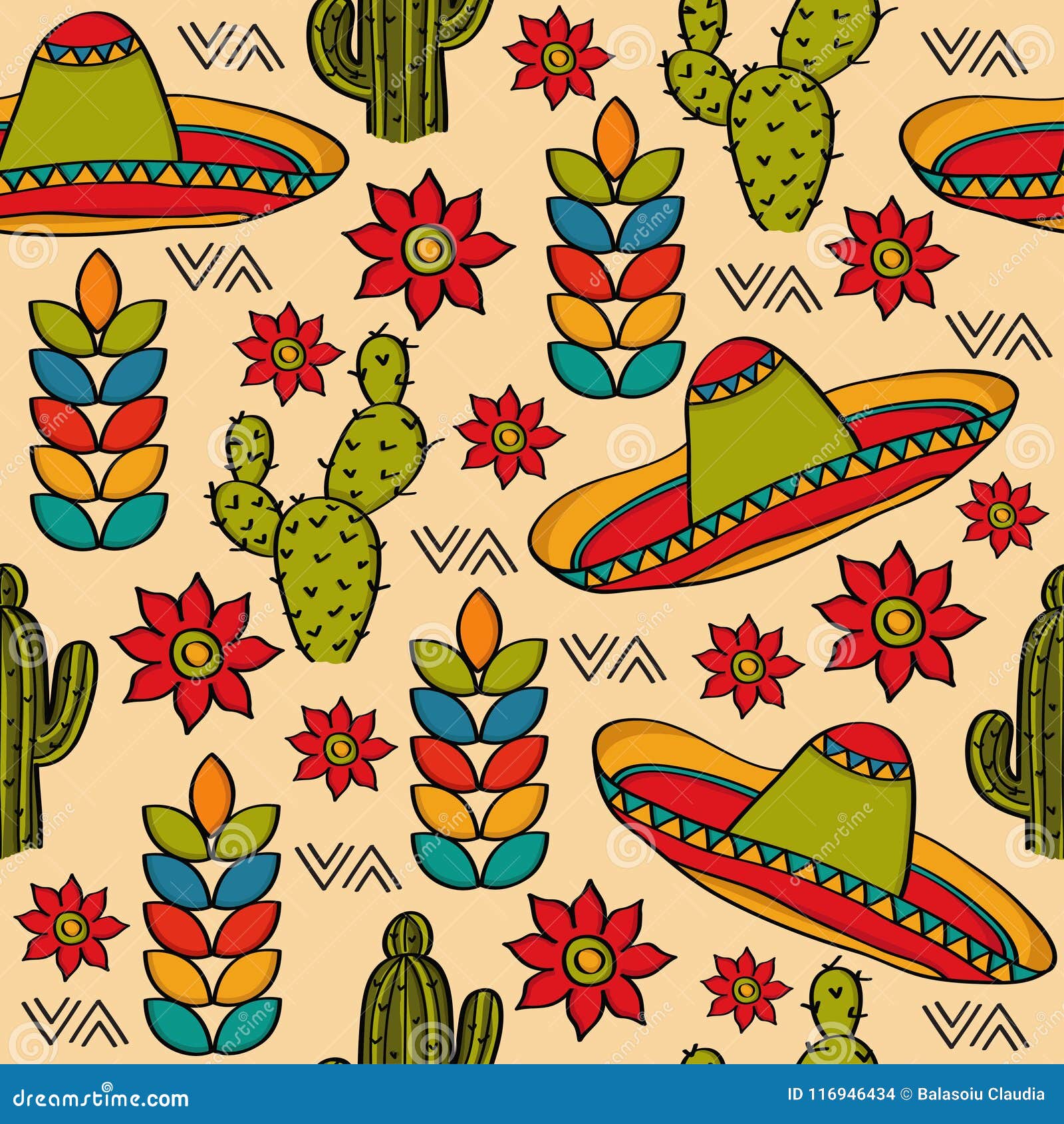 Doodle Seamless Pattern with Mexico Symbols Stock Vector - Illustration ...