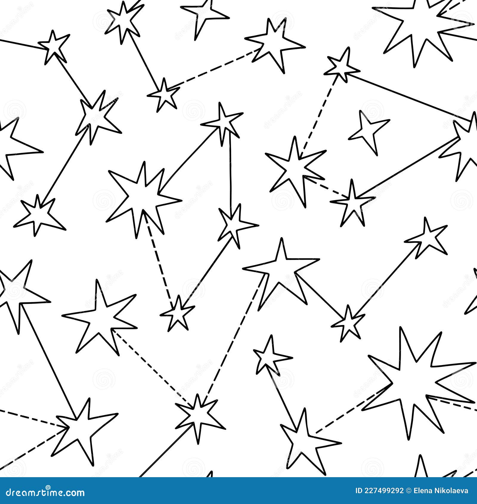 Doodle Seamless Pattern with Outline Stars and Constellations Stock ...