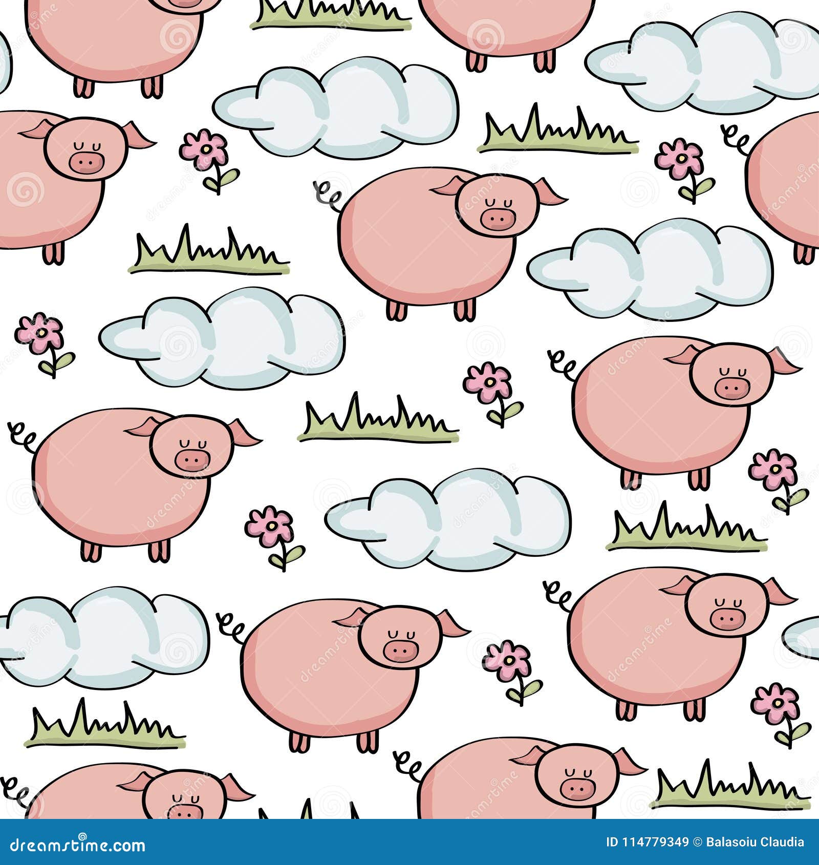 Doodle Seamless Pattern with Pigs Stock Vector - Illustration of pigs ...