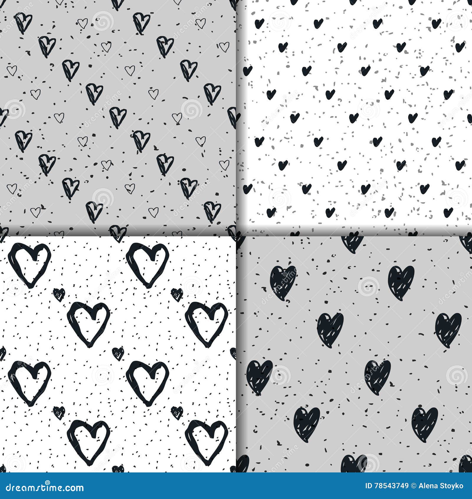 Doodle Seamless Pattern Set with Hearts Stock Vector - Illustration of ...