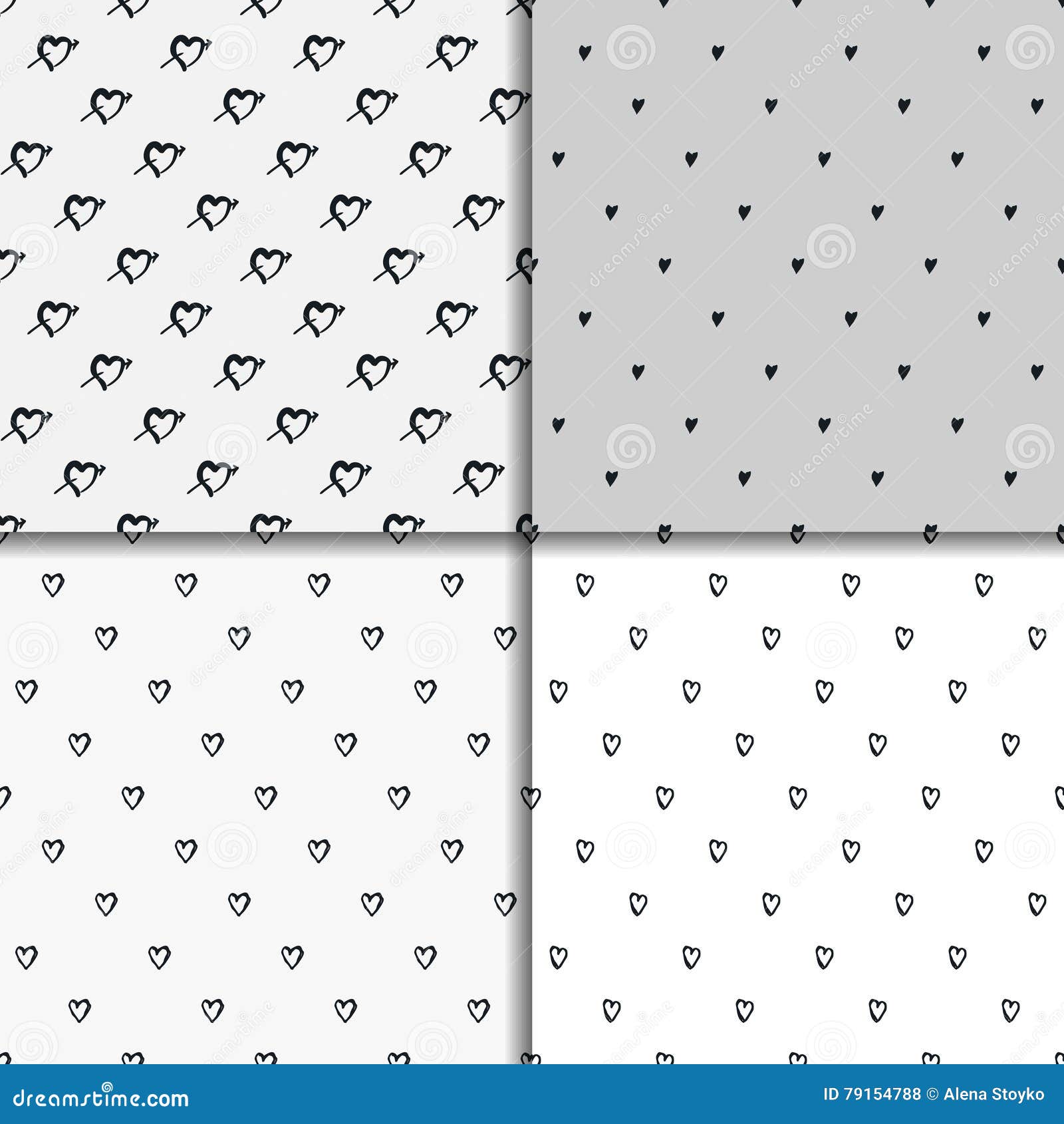 Doodle Seamless Pattern Set with Hearts Stock Vector - Illustration of ...