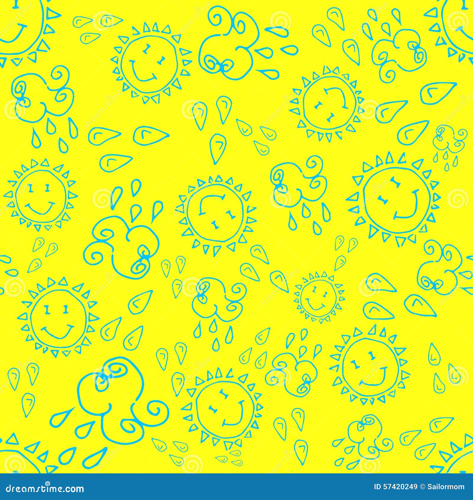 Doodle Seamless Pattern with Sun and Clouds Stock Vector - Illustration ...
