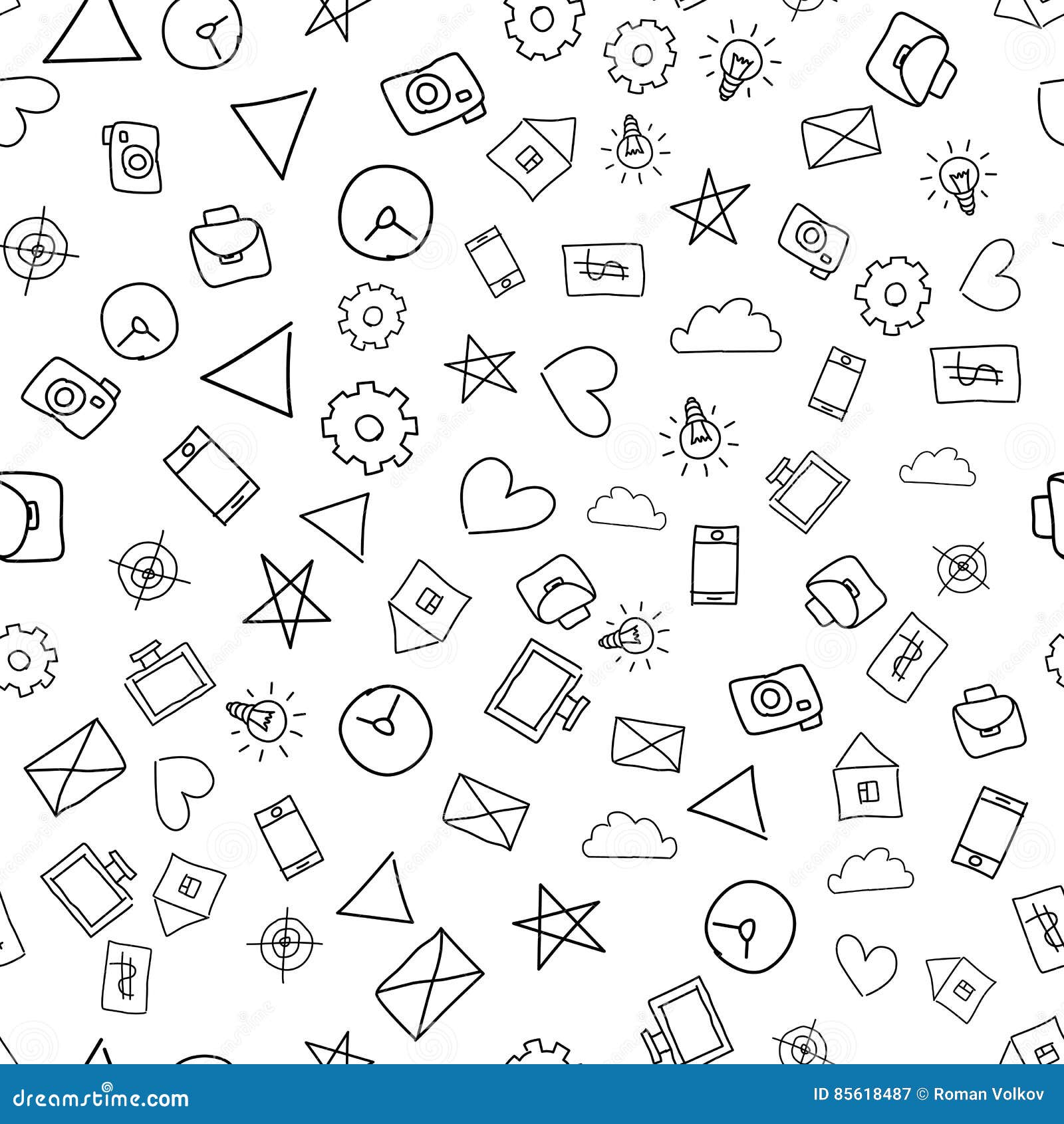 Doodle Seamless Pattern stock vector. Illustration of bulb - 85618487