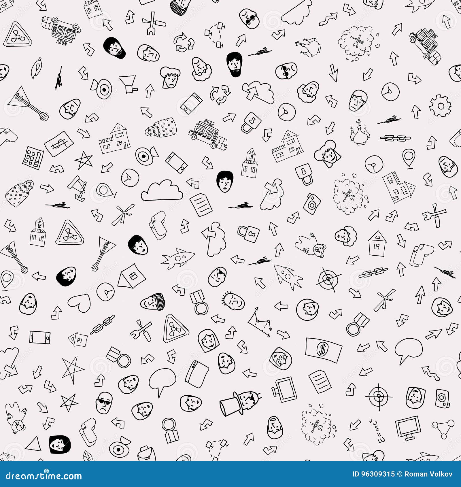 Doodle Seamless Pattern stock vector. Illustration of outline - 96309315