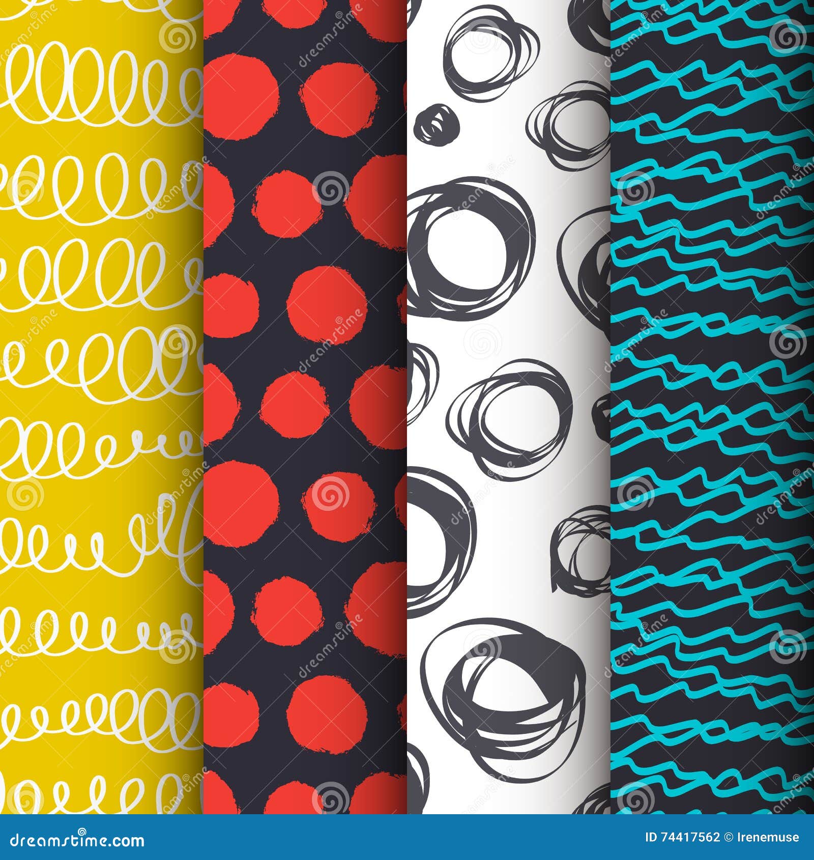 Doodle Seamless Patterns Set Stock Vector - Illustration of brushstroke ...