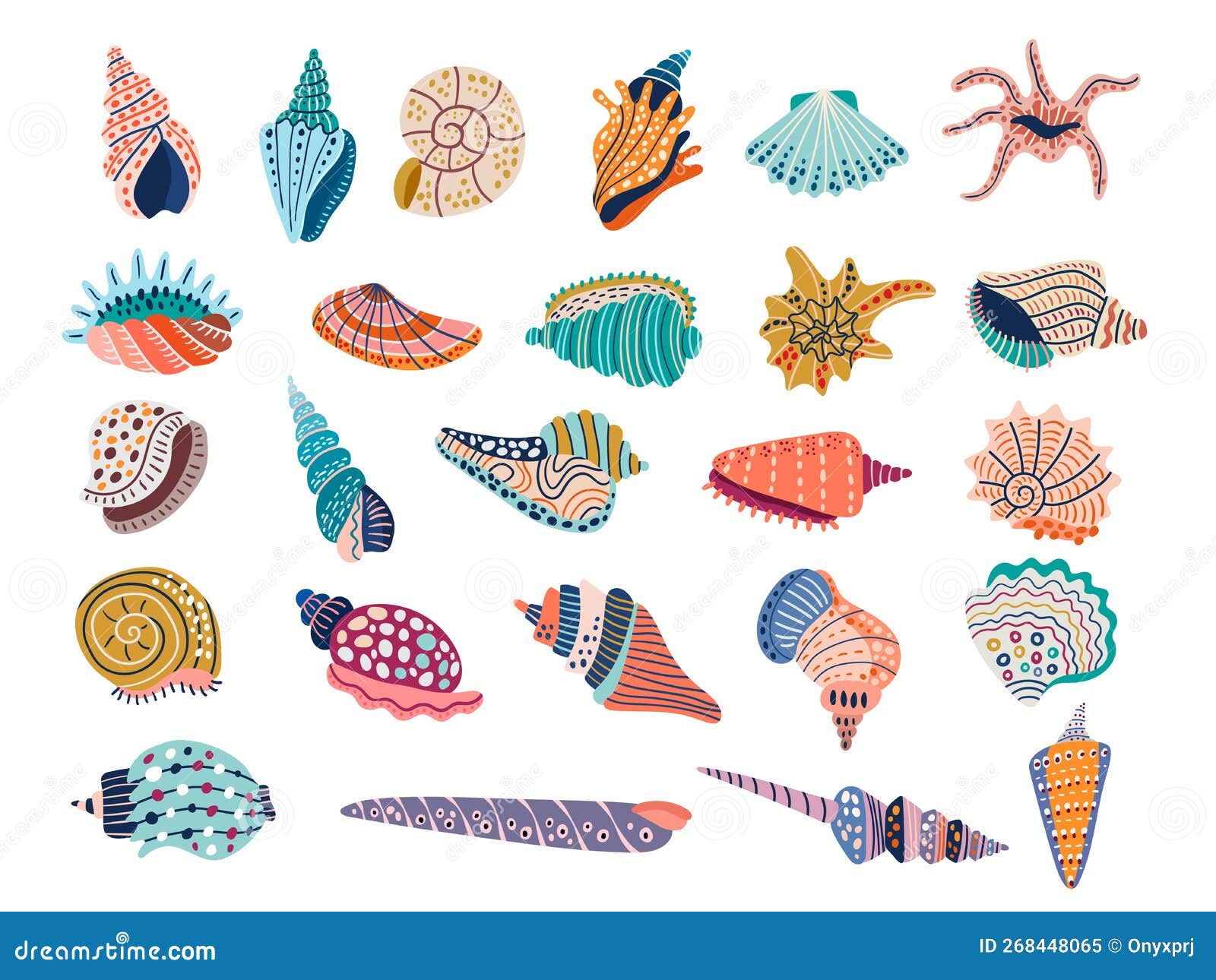 Doodle Seashell. Colored Stylized Vector Illustrations of Marine ...