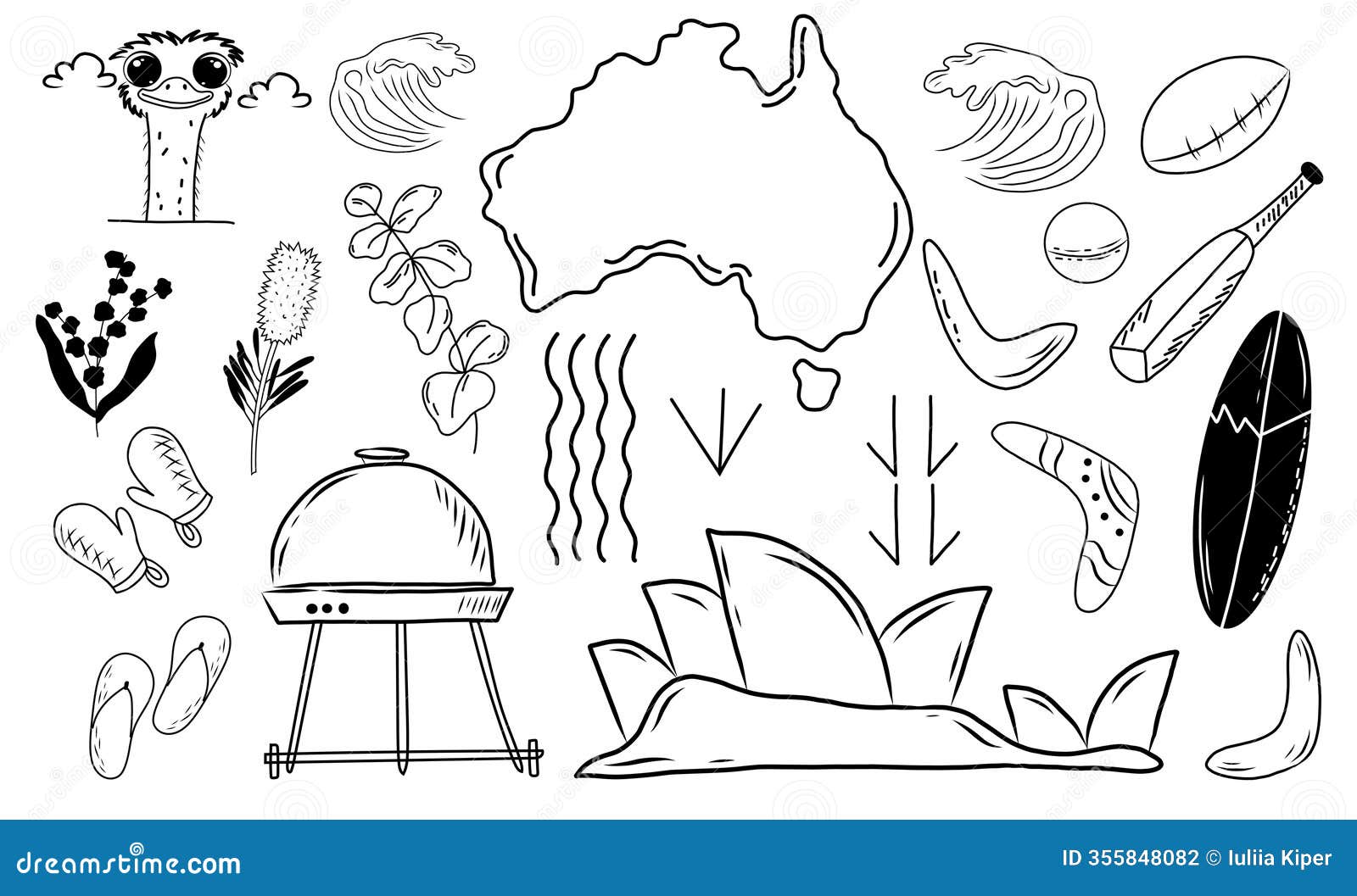 Doodle Set With Australian Symbols. Hand Drawn Vector Design ...