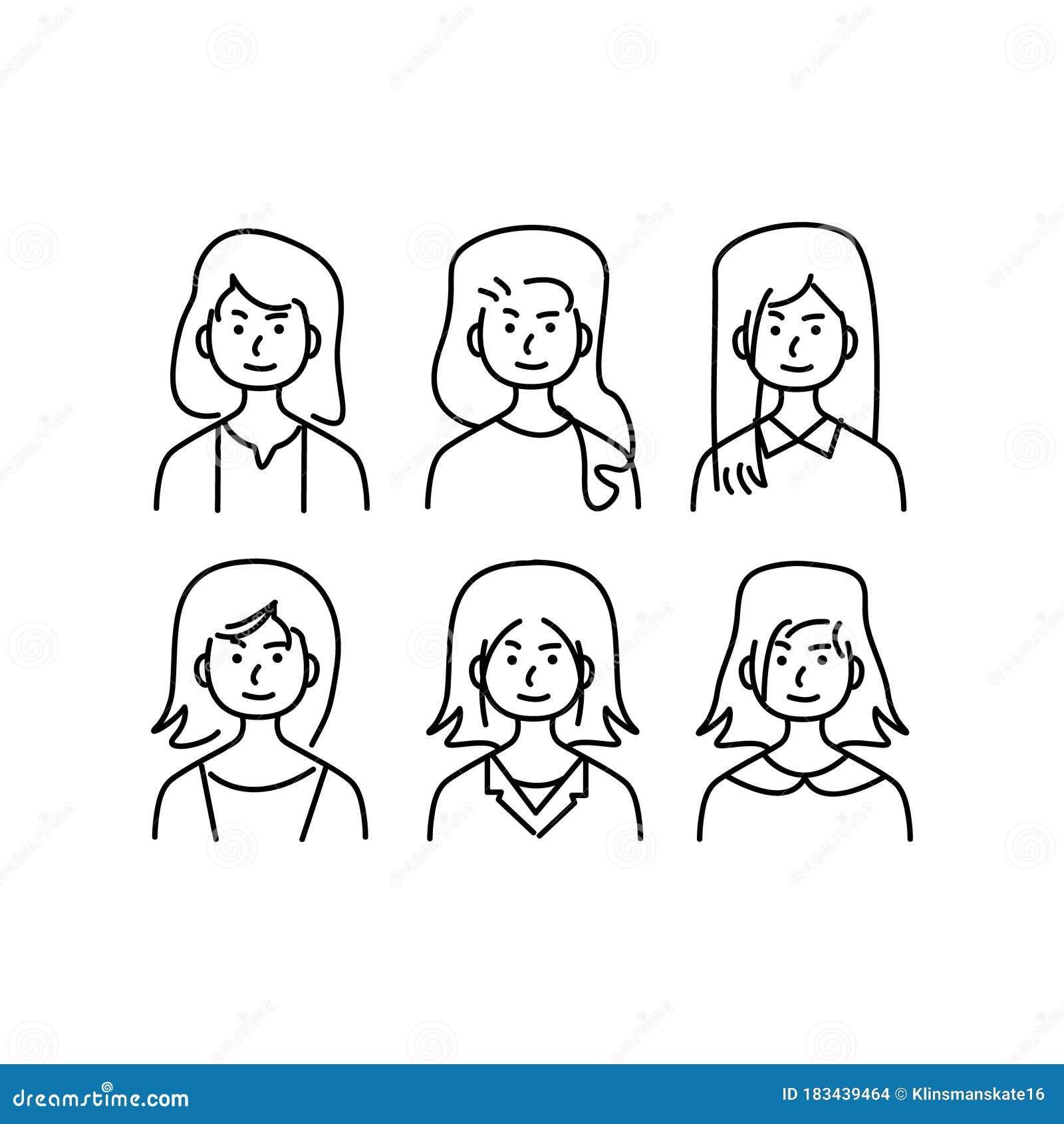 Doodle Set of Avatar Female Character Illustration Vector Stock ...