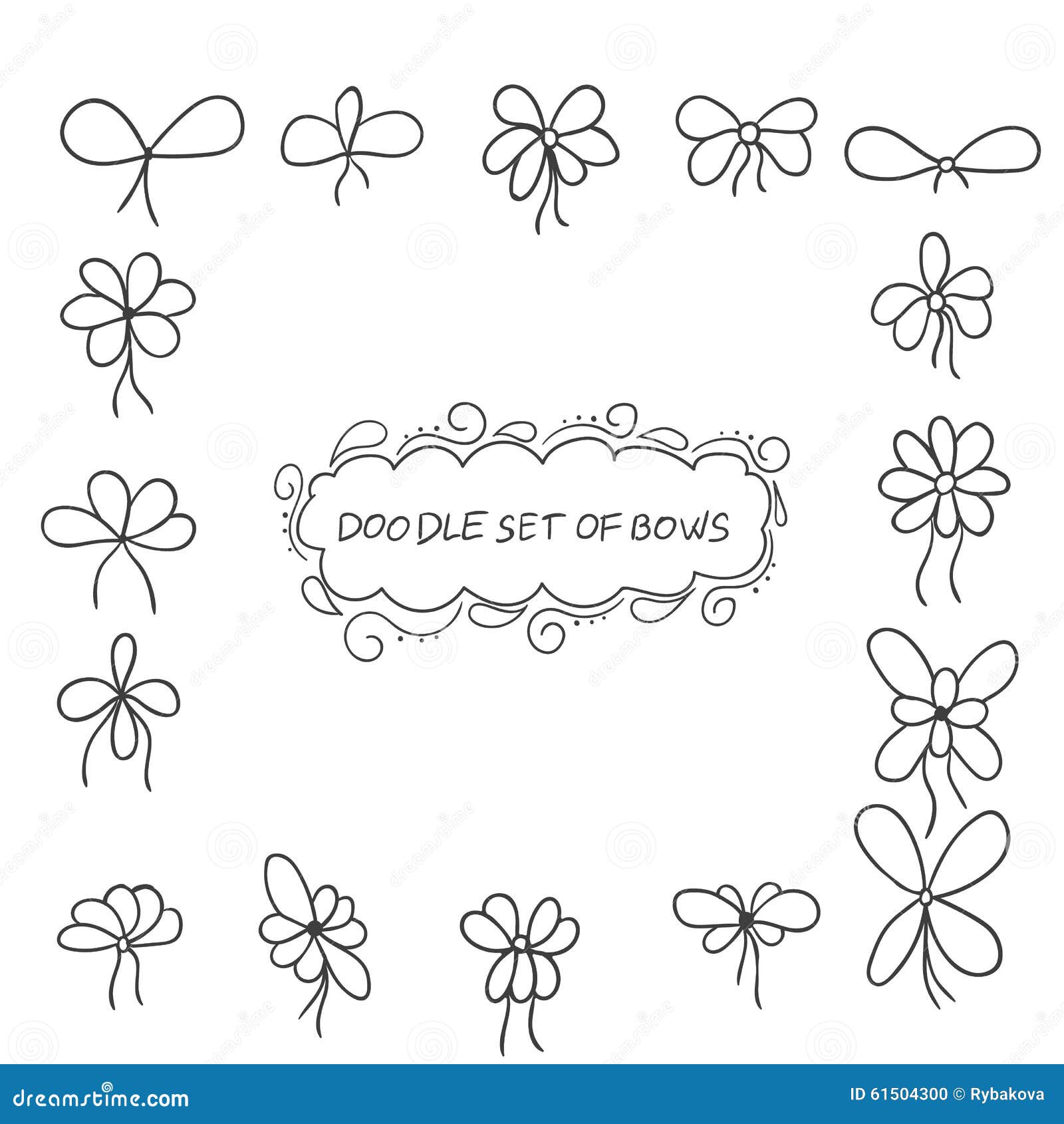 Doodle set of bows stock illustration. Illustration of curve - 61504300