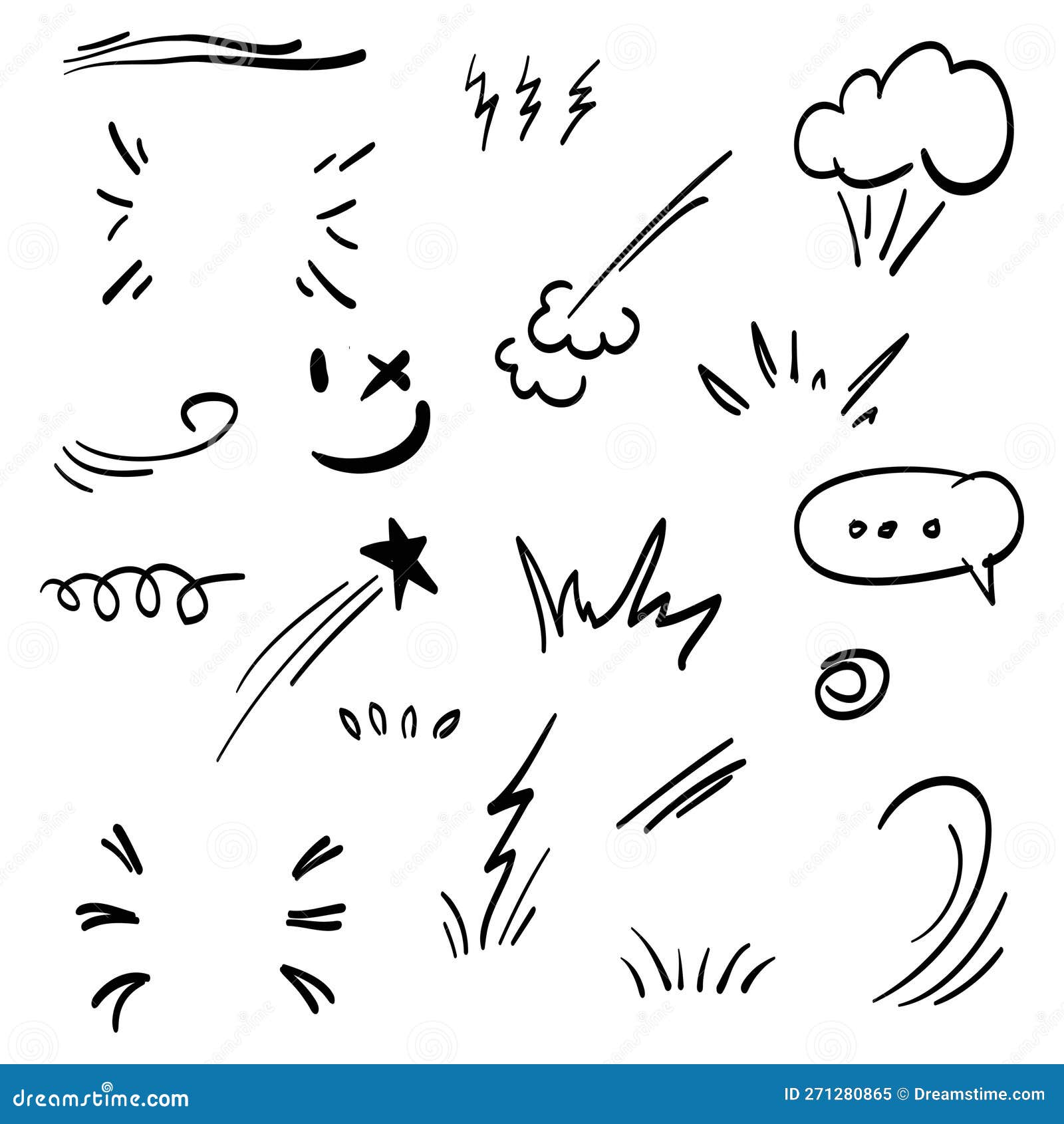 Doodle Set Cartoon Expressions Effects. Hand Drawn Emoticon Effects ...