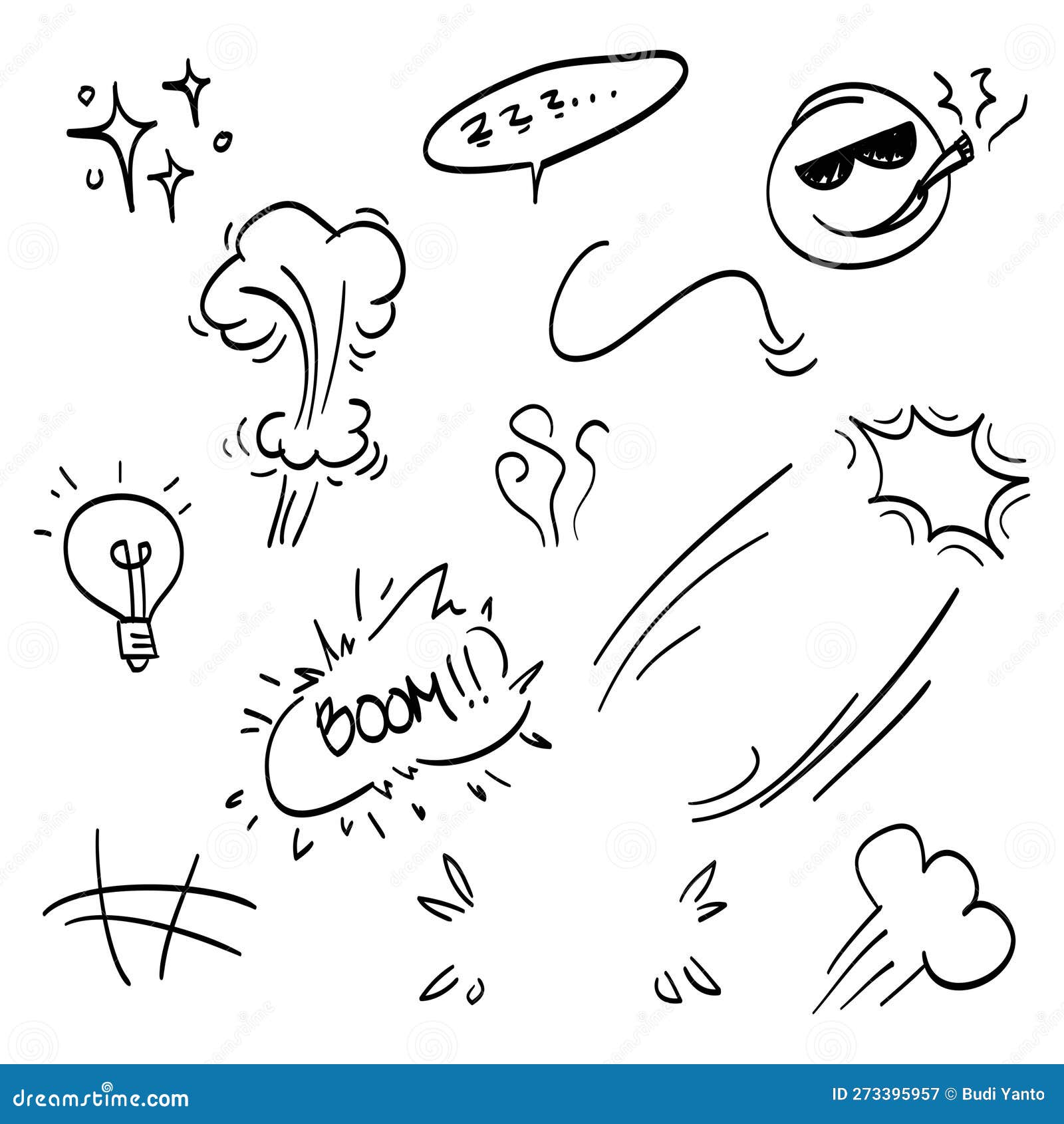 Doodle Set Cartoon Expressions Effects. Hand Drawn Emoticon Effects ...