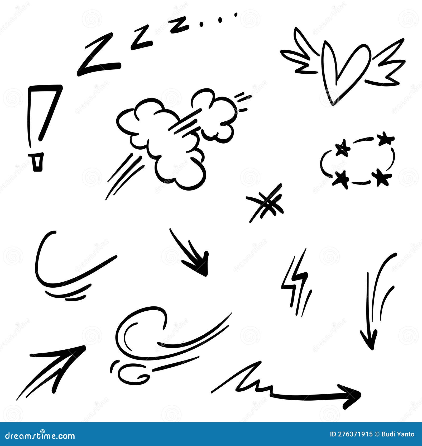 Doodle Set Cartoon Expressions Effects. Hand Drawn Emoticon Effects ...