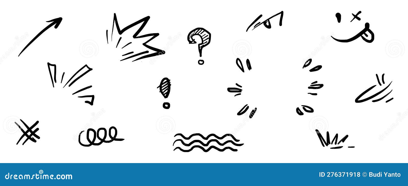 Doodle Set Cartoon Expressions Effects. Hand Drawn Emoticon Effects ...