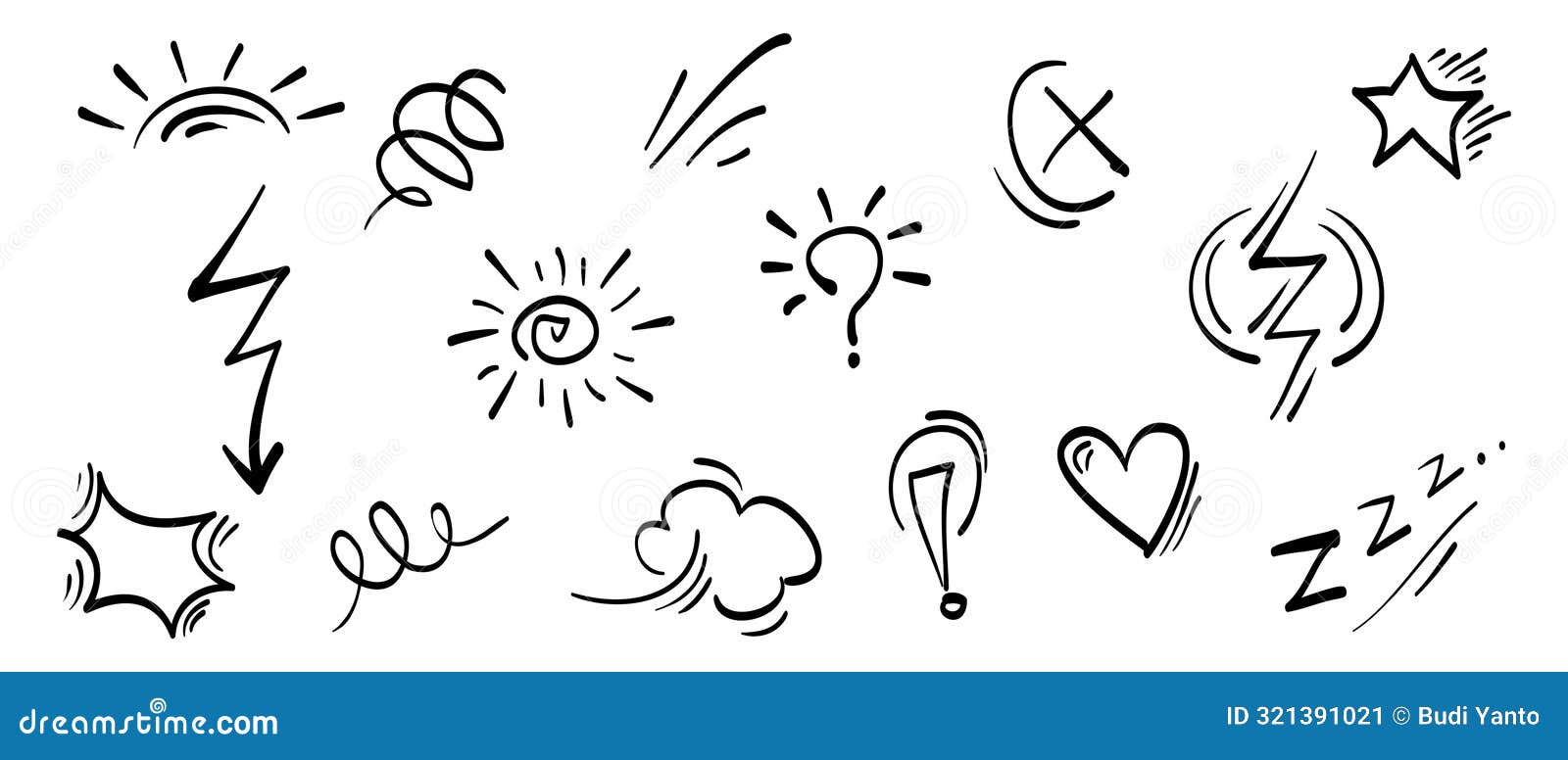 Doodle Set Cartoon Expressions Effects. Hand Drawn Emoticon Effects ...