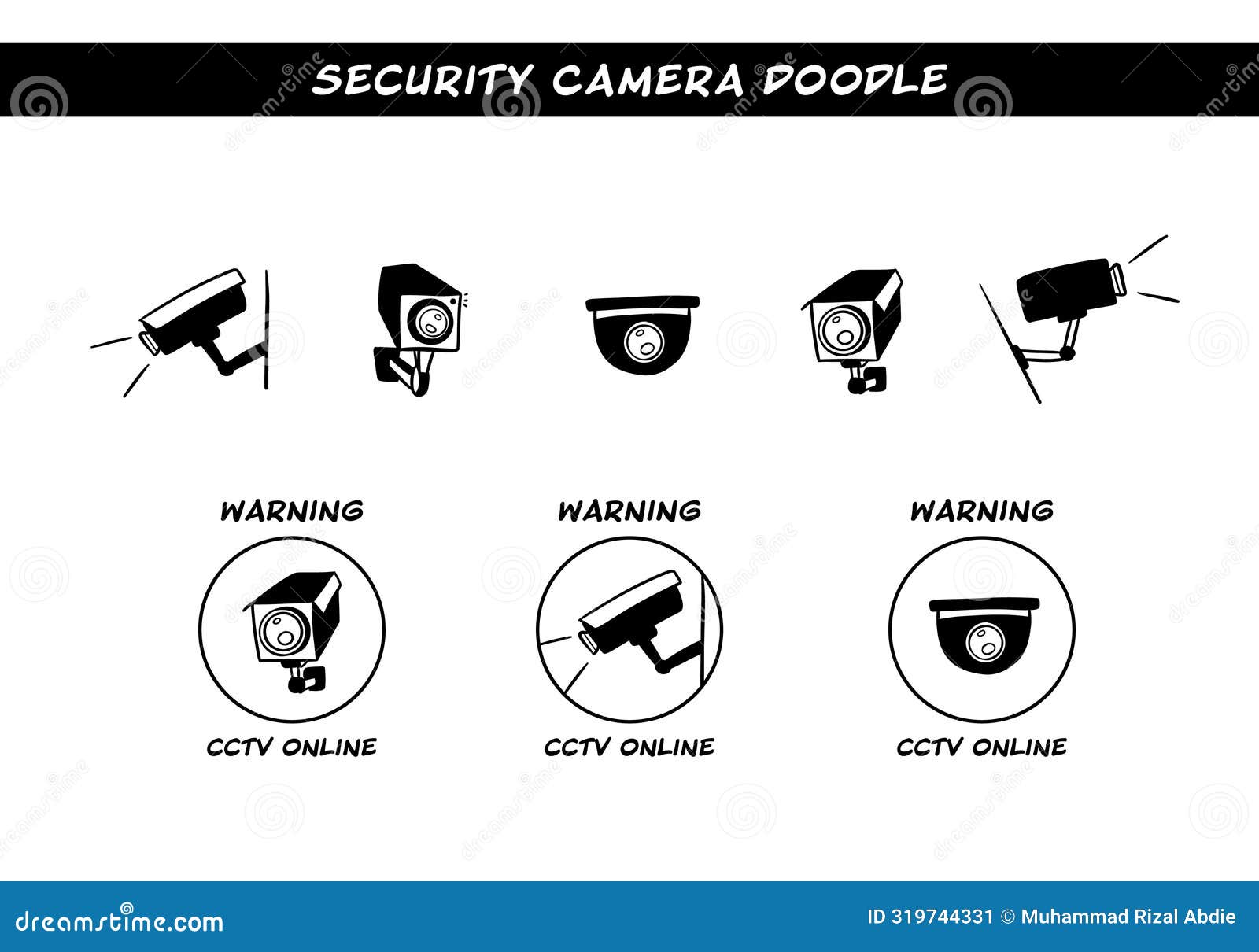 Doodle Set Cctv Surveillance Security Camera Vector Hand Drawn ...