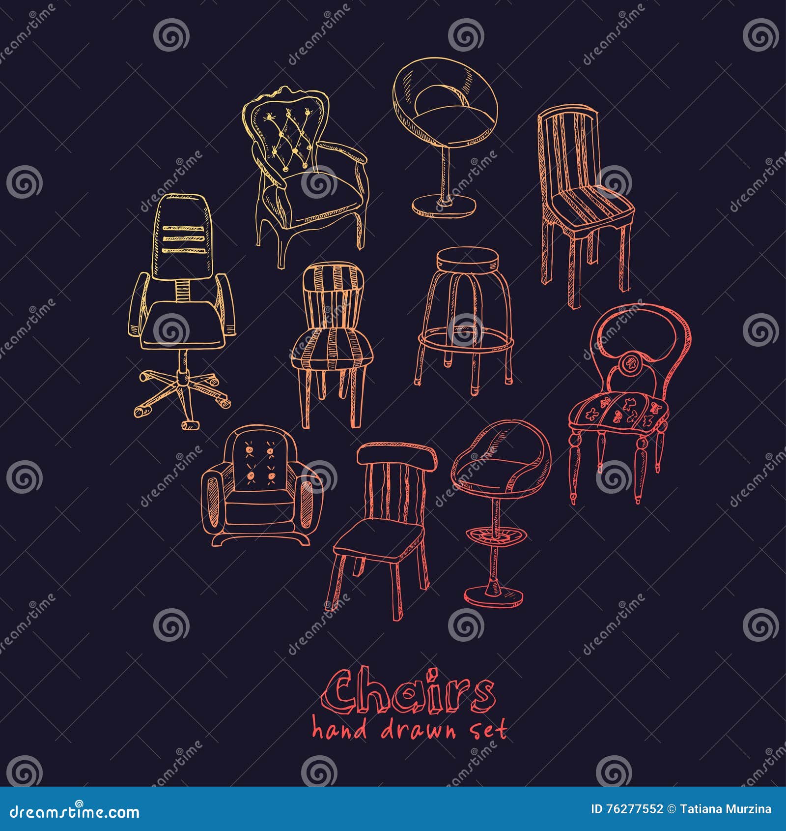 Doodle Set of Chairs Vector Stock Vector - Illustration of chair ...