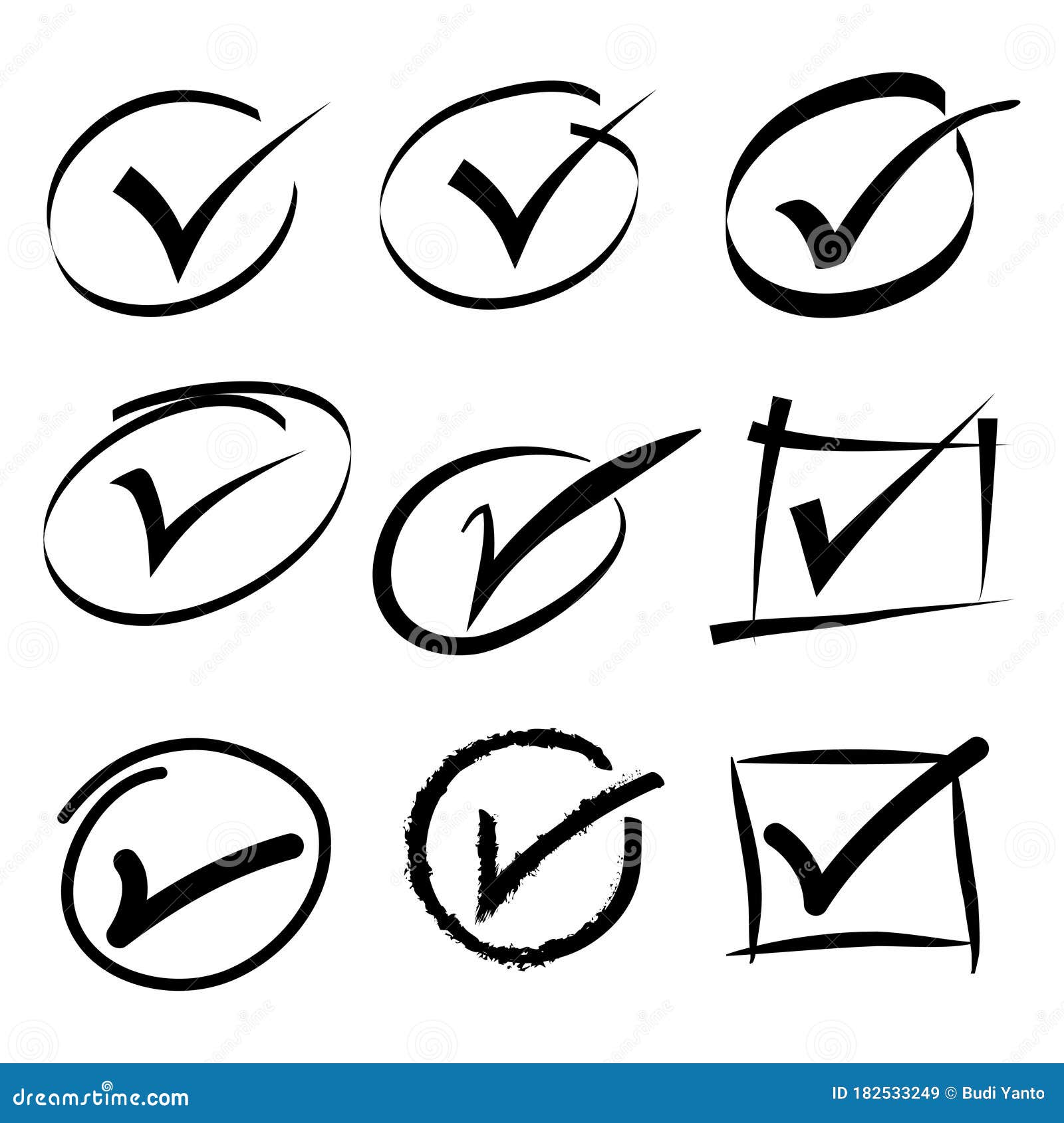 Doodle Set of Check Mark Icon Vector Symbol Stock Vector - Illustration ...