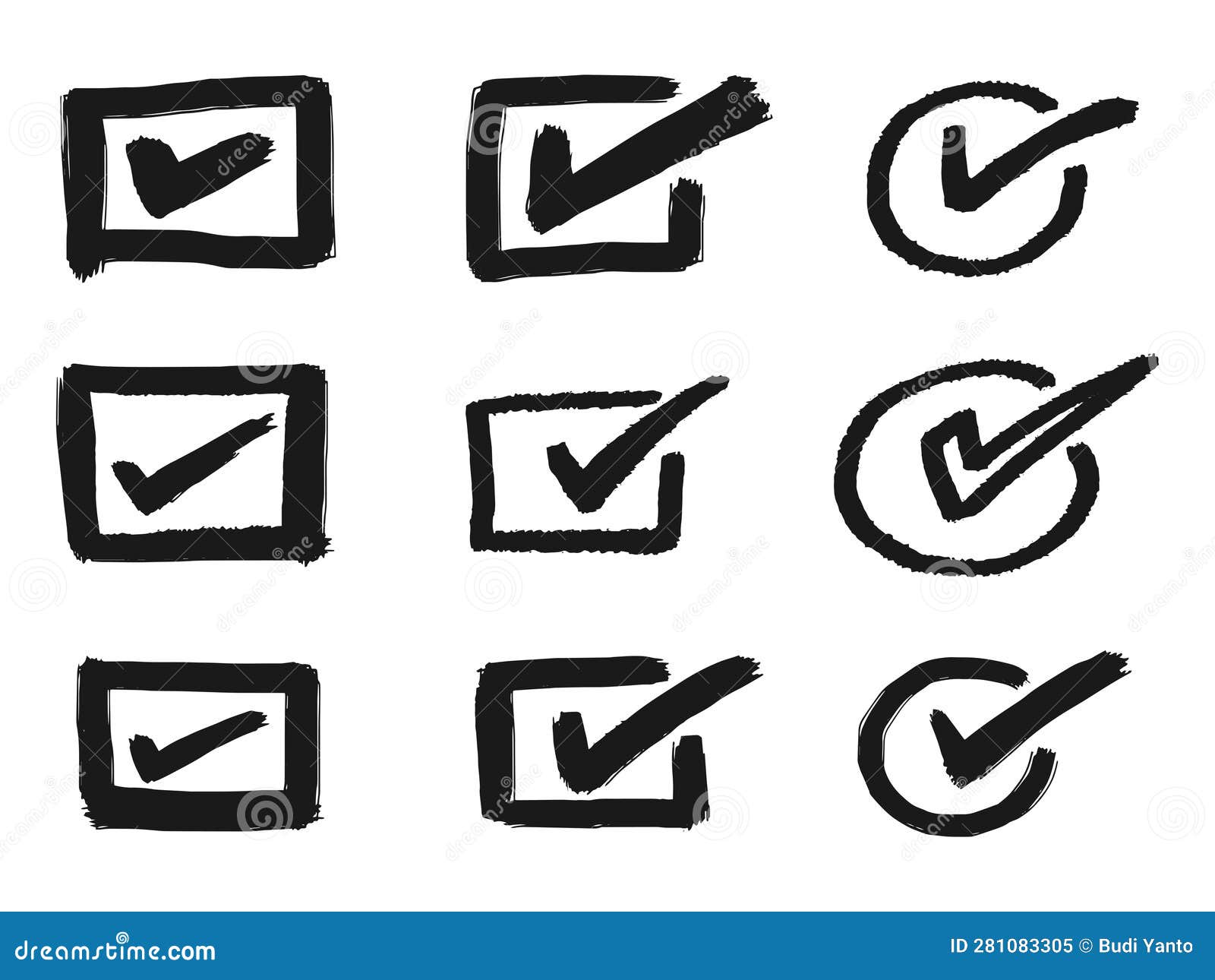 Doodle Set of Check Mark Icon Vector Symbol. Check Mark or Checkbox ...
