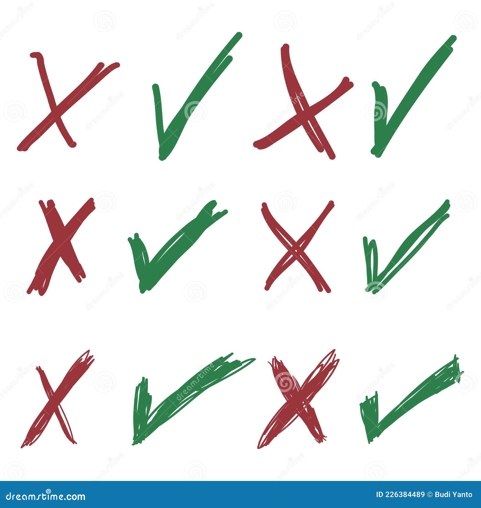 Doodle Set of Check Mark and Wrong Mark with Circle. False and True ...