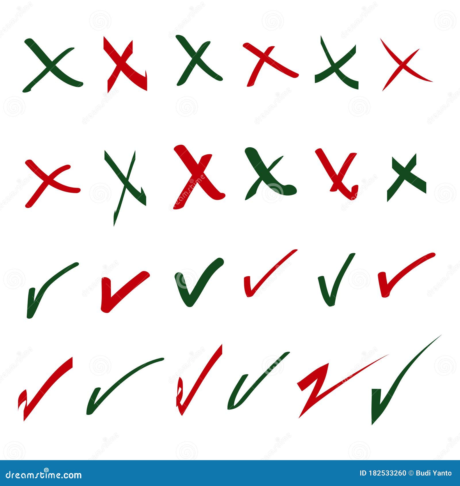 Doodle Set of Check Mark and Wrong Mark Stock Vector - Illustration of ...