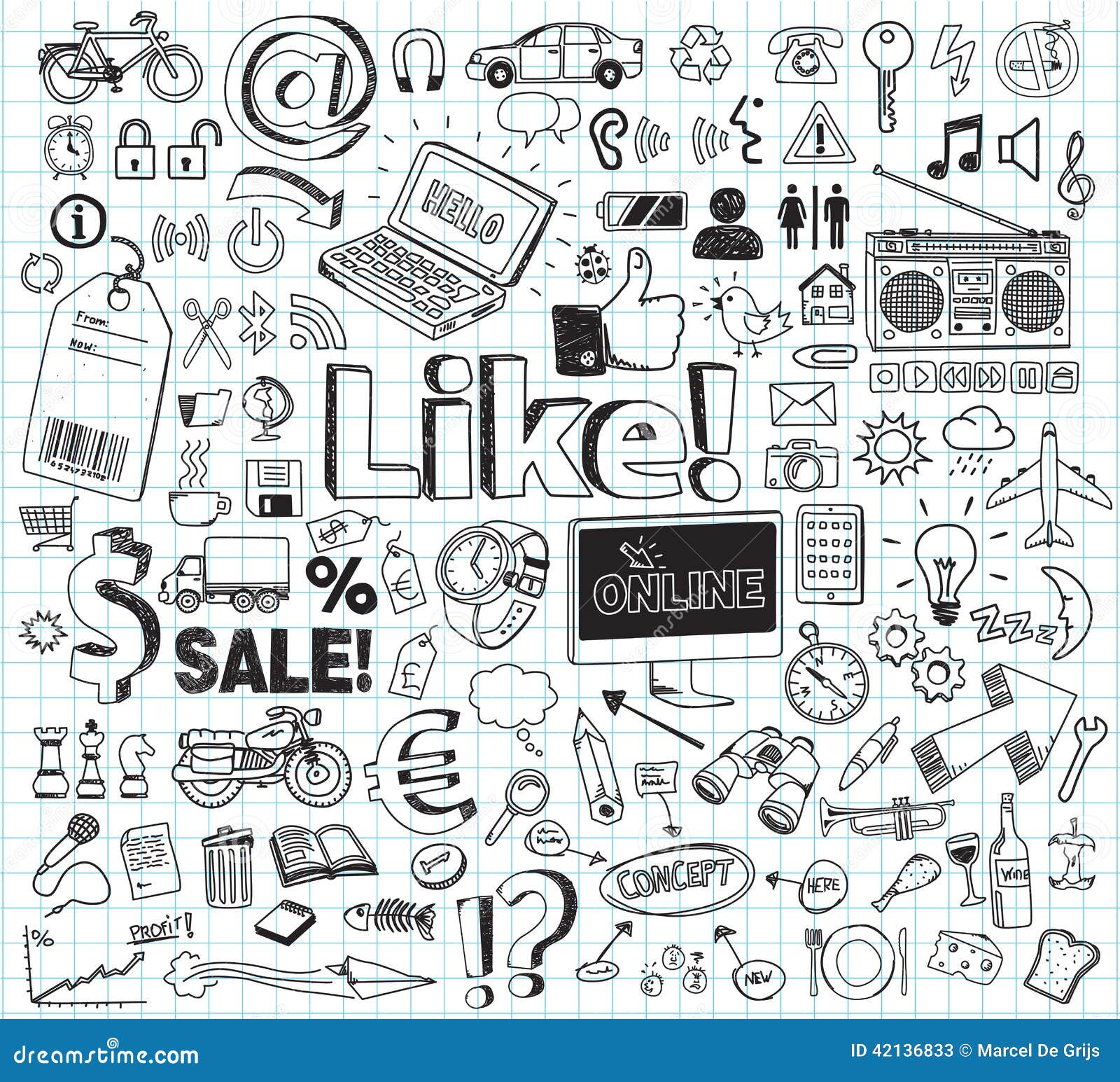 Doodle set stock vector. Illustration of icon, dollar - 42136833