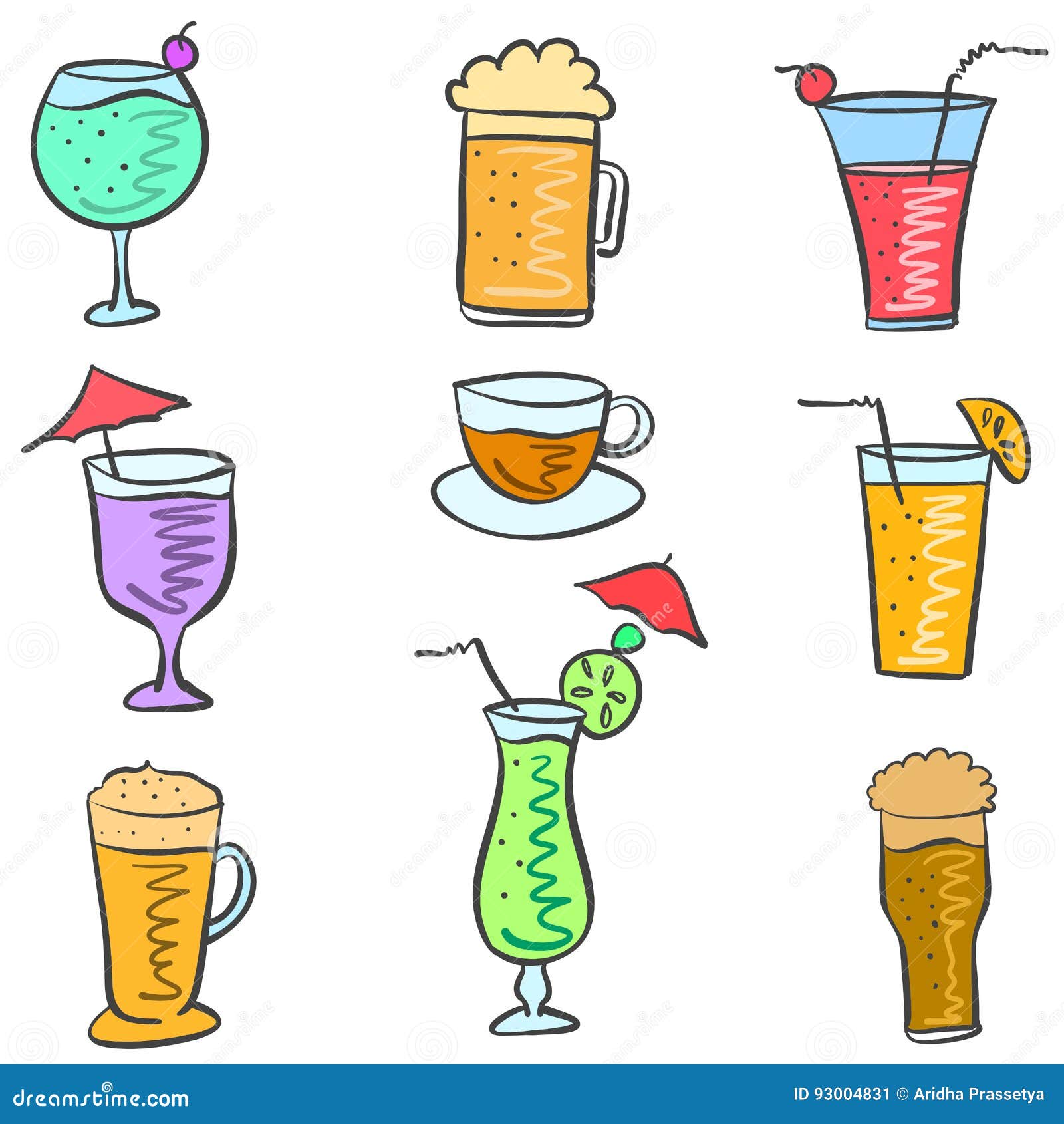 Doodle Set Drink Colorful Various Stock Vector - Illustration of ...