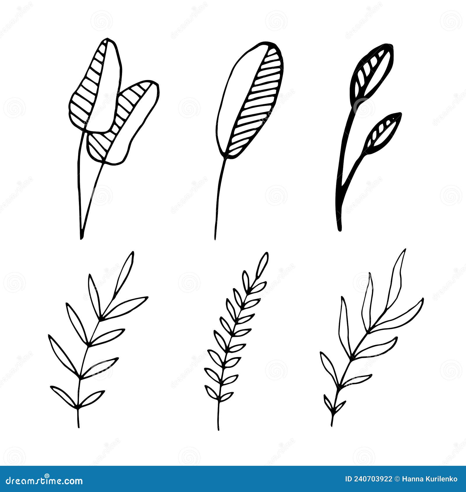 Doodle Set with Flower Elements in One Line Style Stock Photo - Image ...