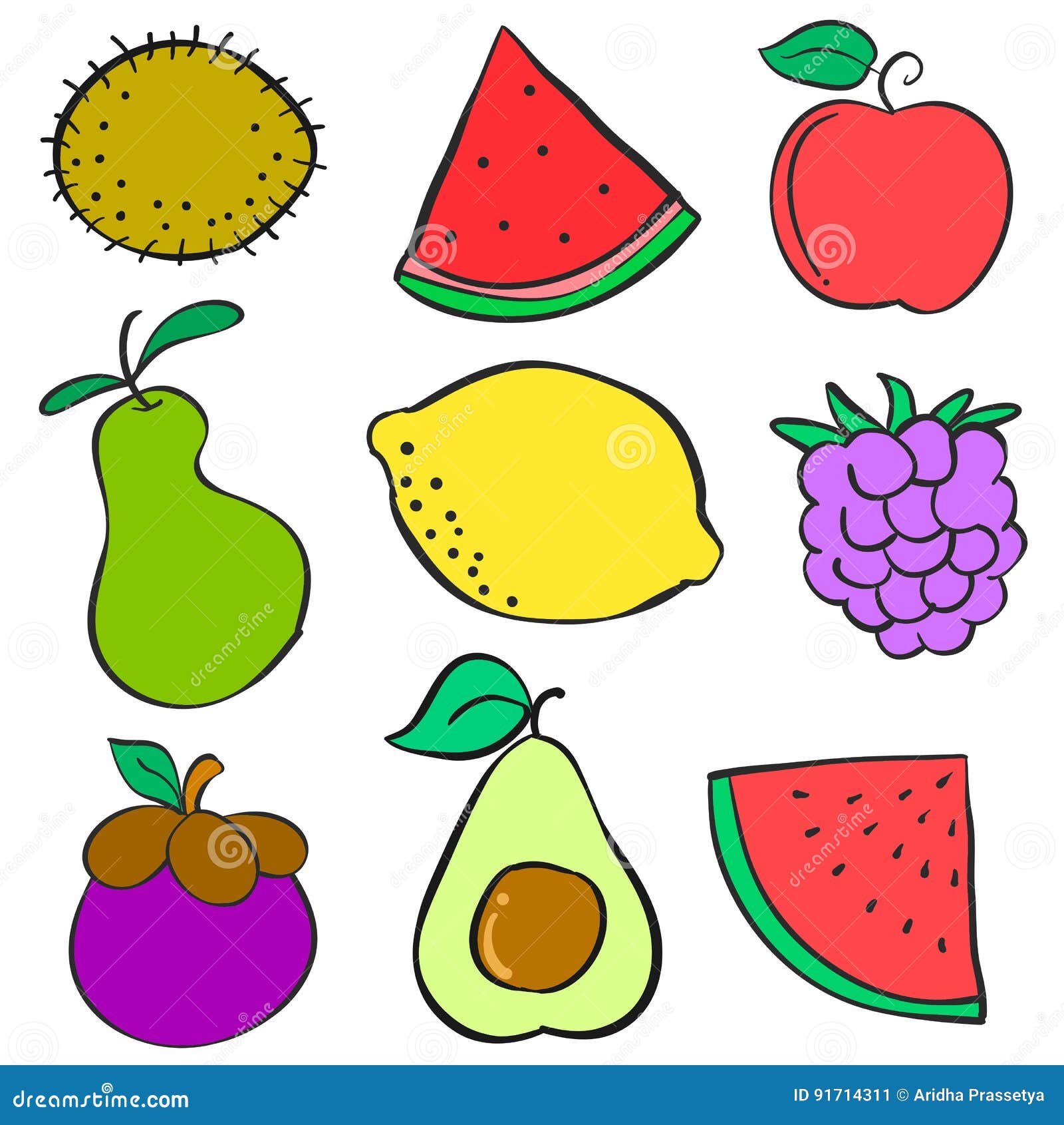 Doodle Set of Fruit Various Stock Vector - Illustration of colorful ...