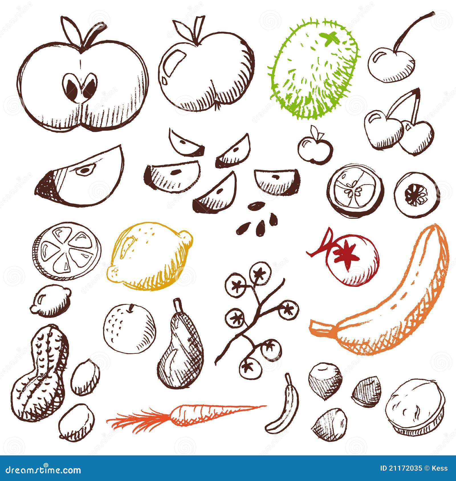 Doodle Set - Fruits and Vegetables Stock Vector - Illustration of ...