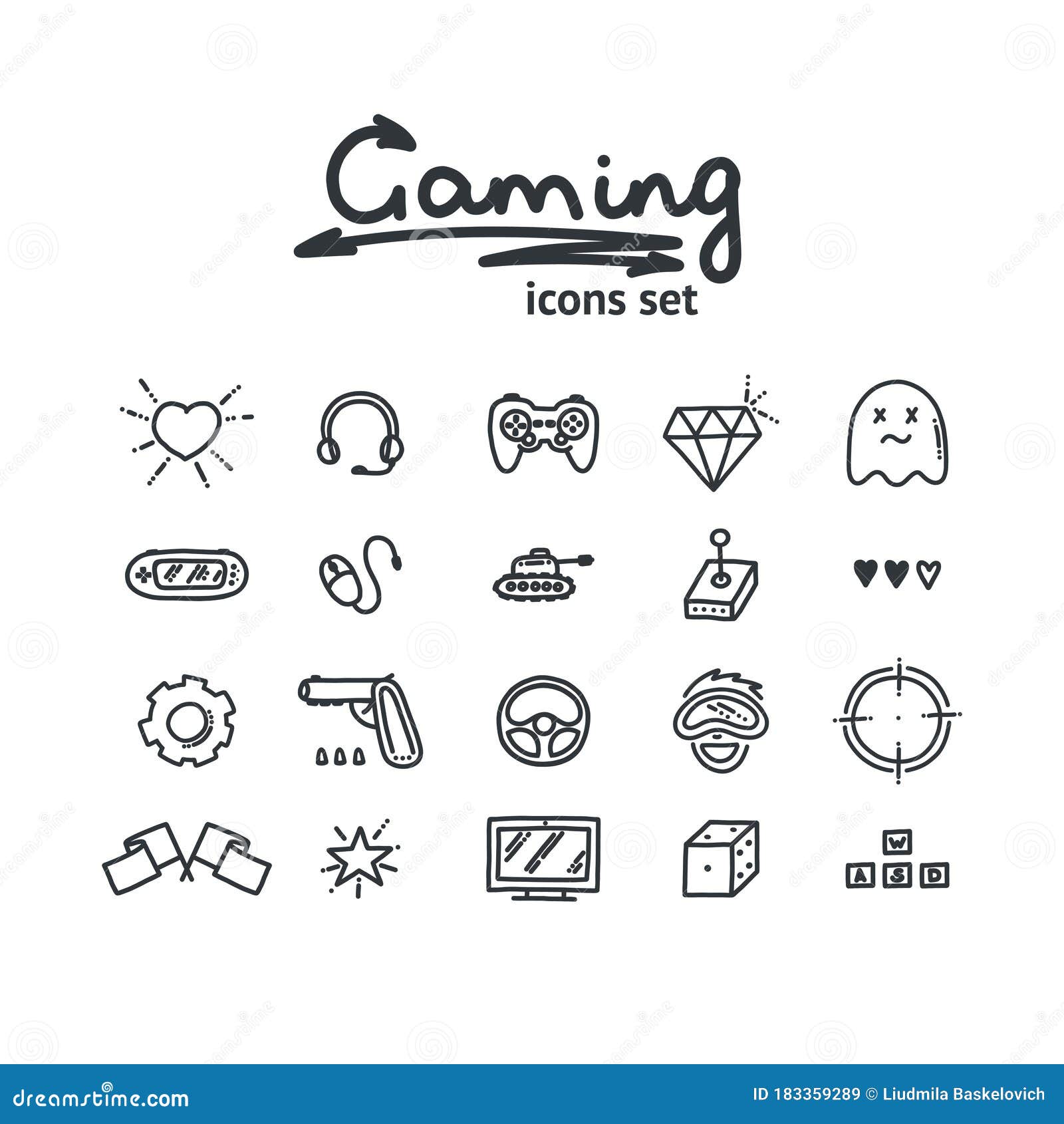 Doodle Set of Gaming Icons. Vector Illustration Stock Vector ...