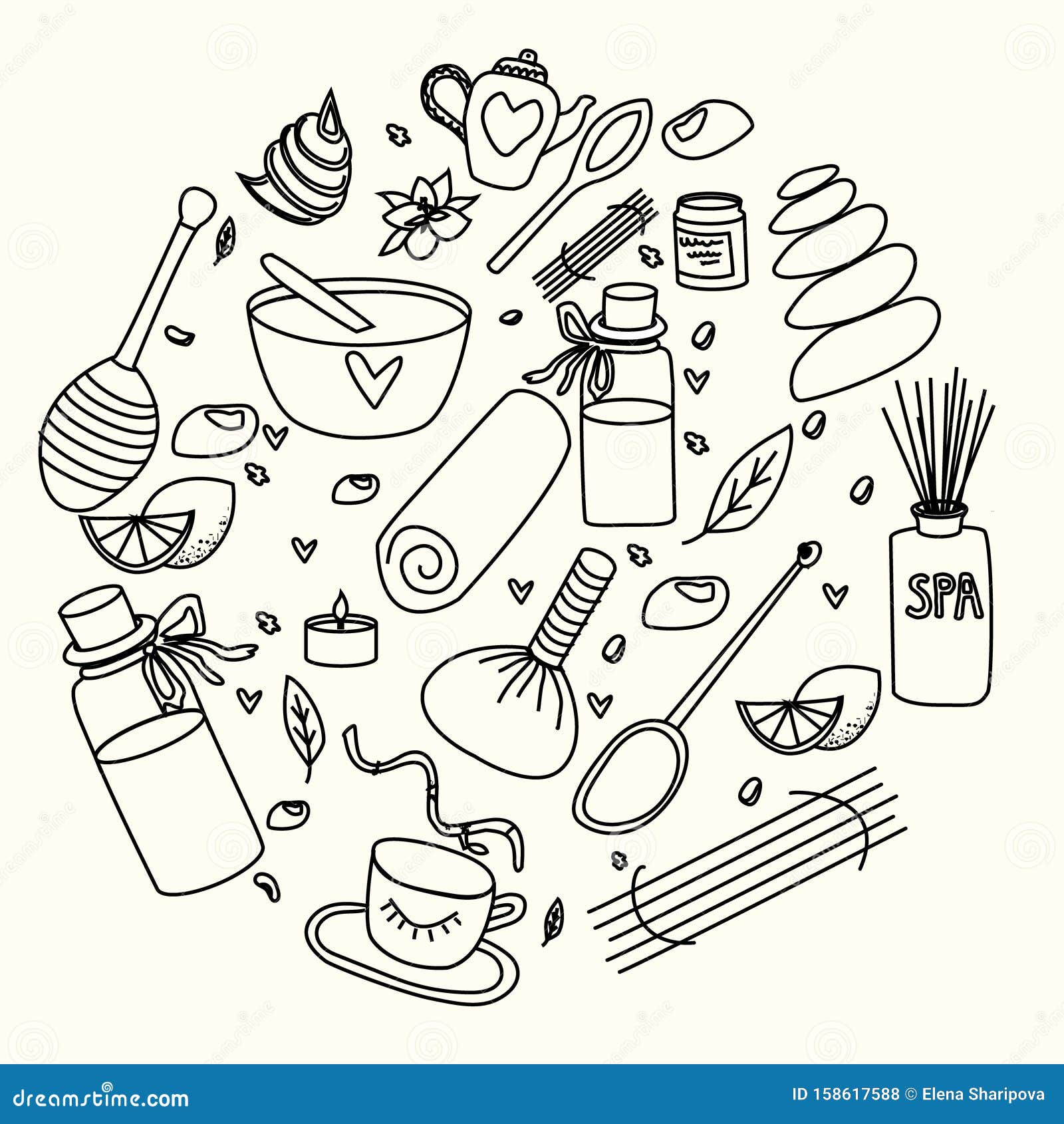 Doodle Set Of Hand Drawn Spa Elements For Aroma Therapy Body Care