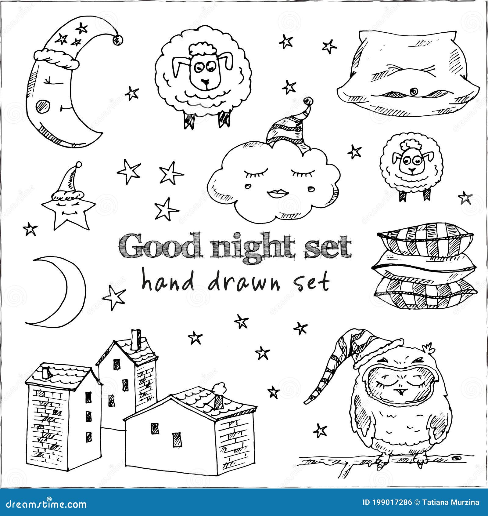 Doodle Set of Images about Good Night Vector Stock Vector ...