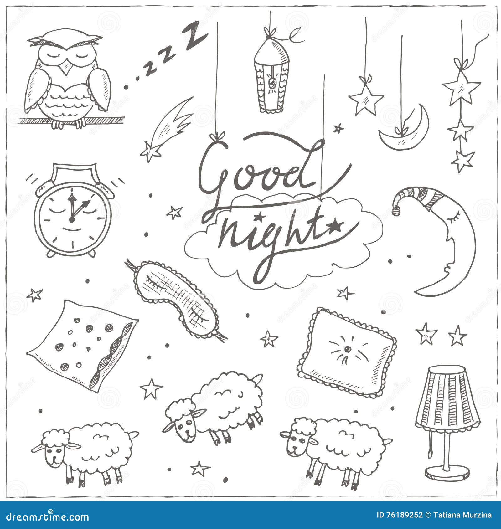 Doodle Set of Images about Good Night Stock Vector - Illustration of ...