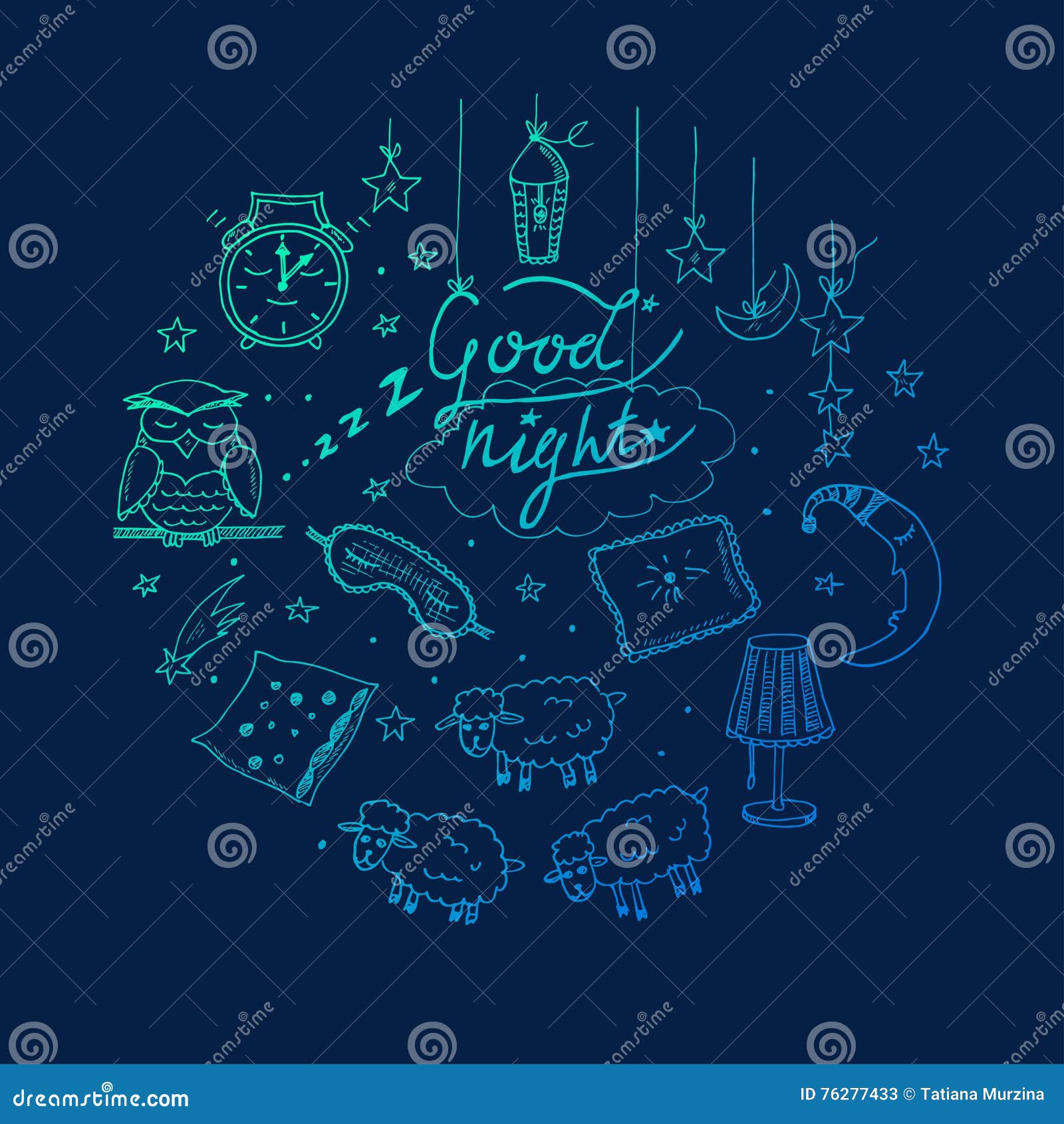 Doodle Set of Images about Good Night Stock Vector - Illustration of ...