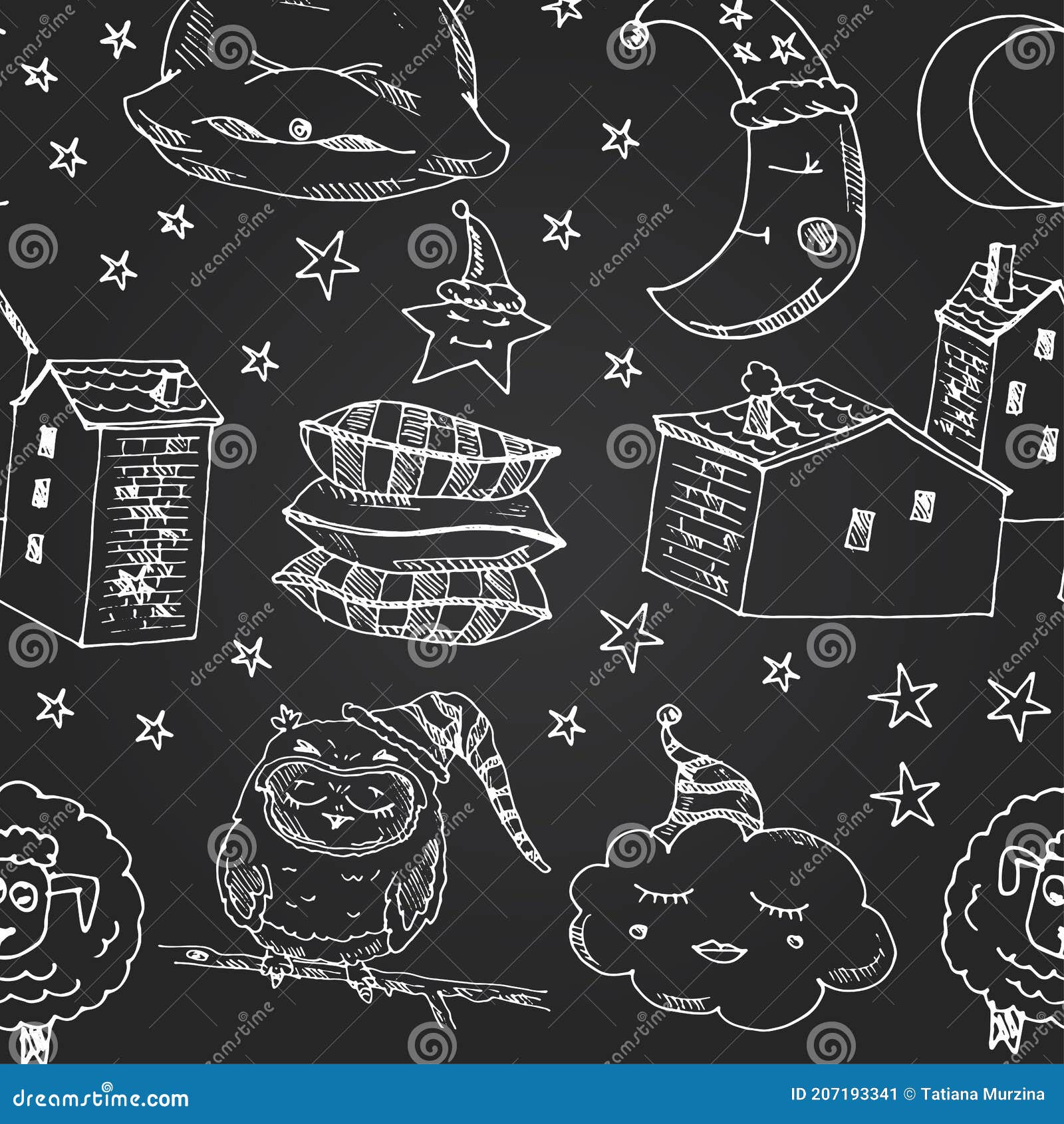 Doodle Seamless Pattern with Images about Good Night Vector ...