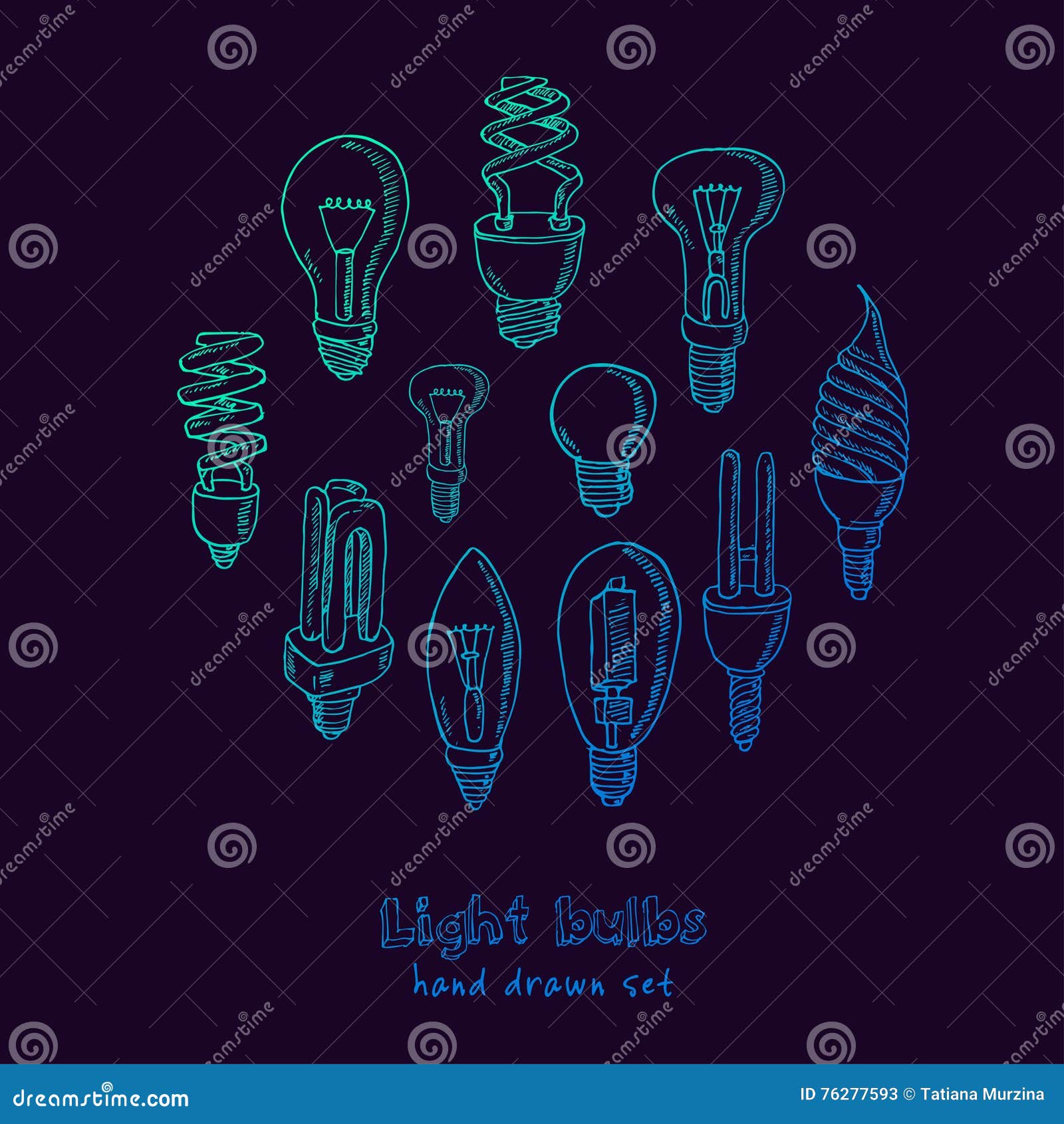 Doodle Set of Light Bulbs Vector Stock Vector - Illustration of black ...