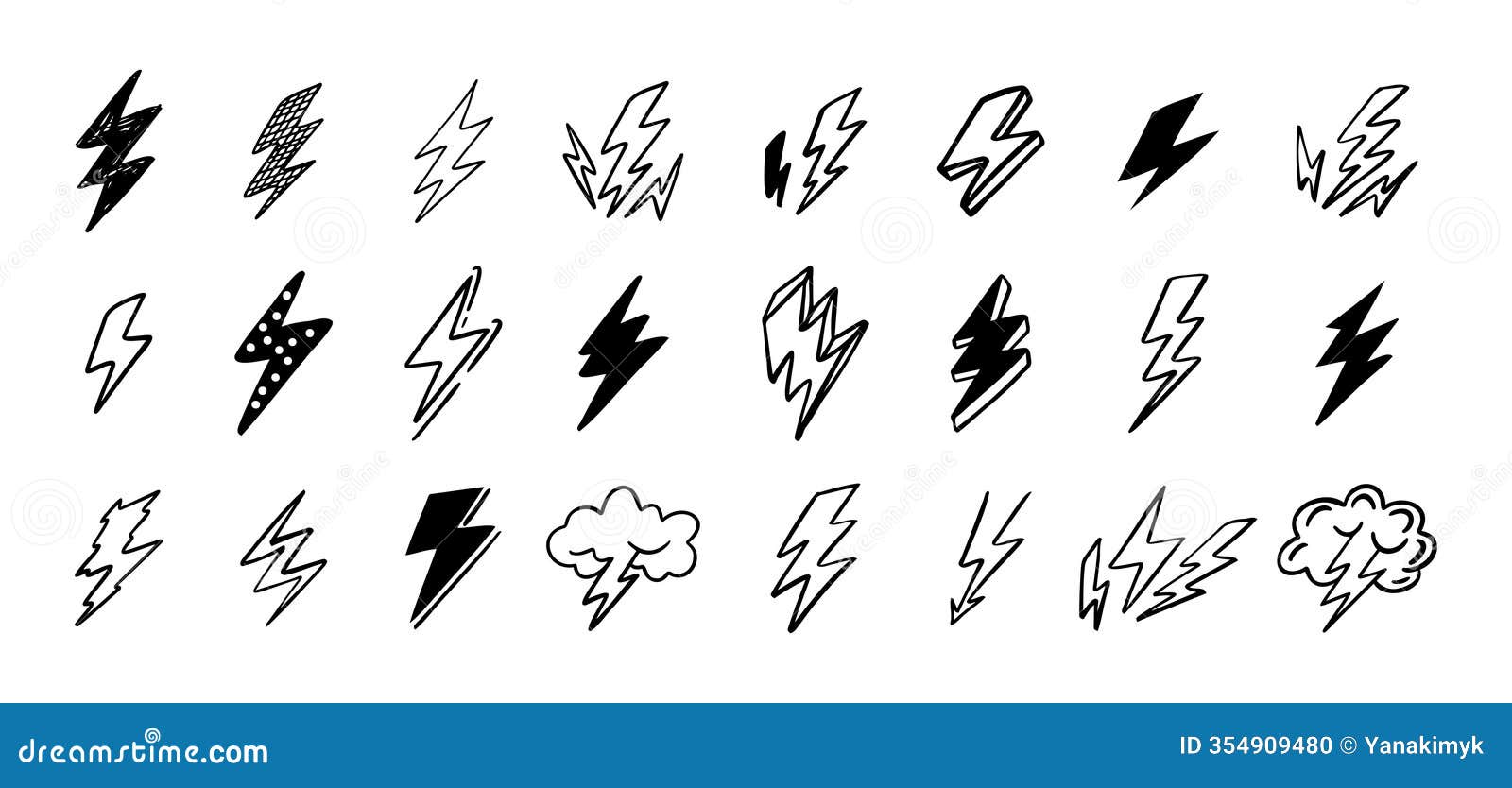 Lightning Line Icons Charge Thunder Vector Illustration Lightning Bolt ...