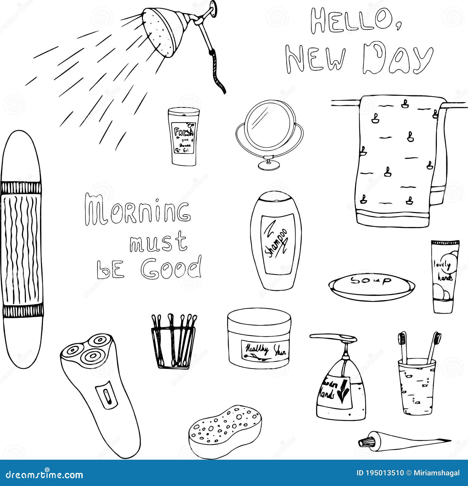 Doodle Set of Morning Shower Objects Stock Illustration - Illustration ...