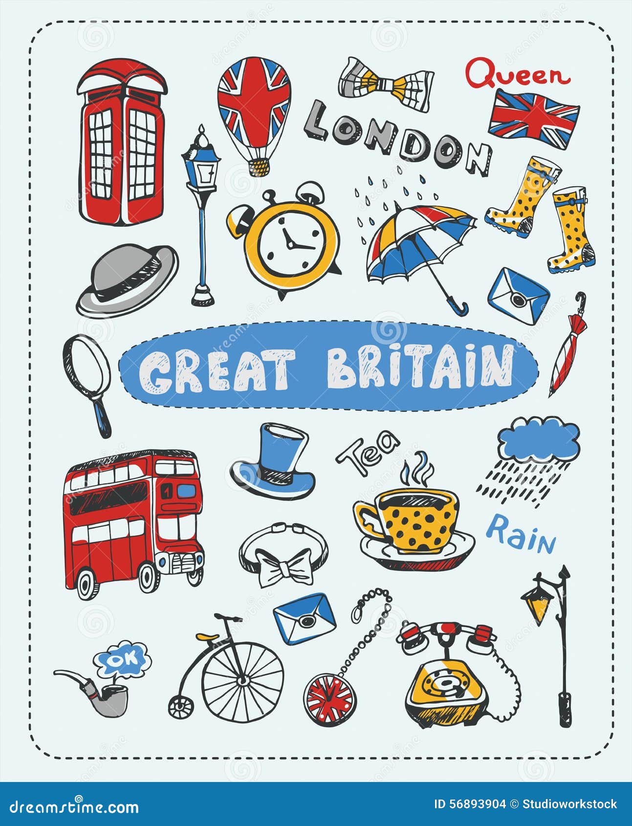 Doodle Set the Most Famous Objects of in England. Stock Vector ...