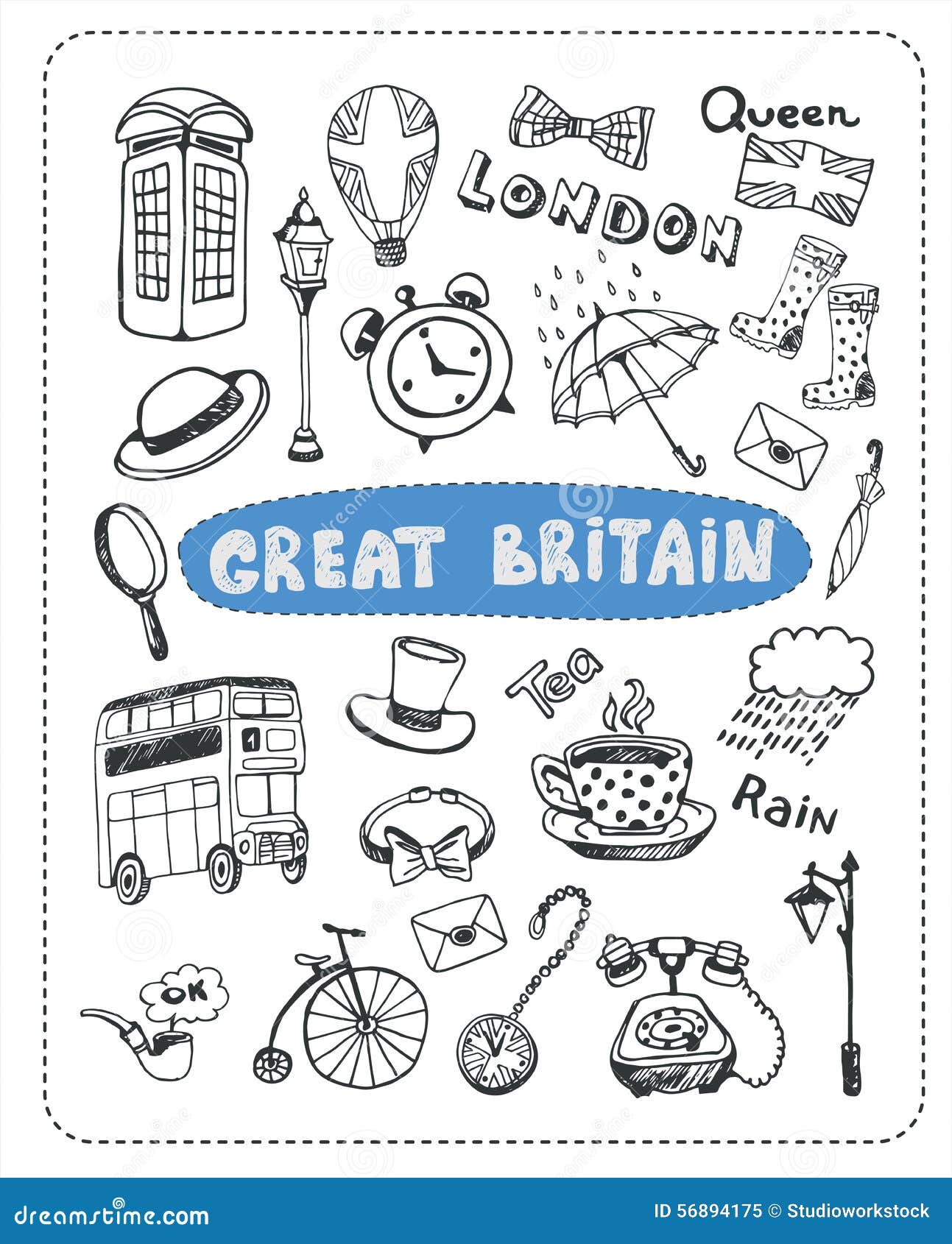 Doodle Set the Most Famous Objects of in England. Stock Vector ...