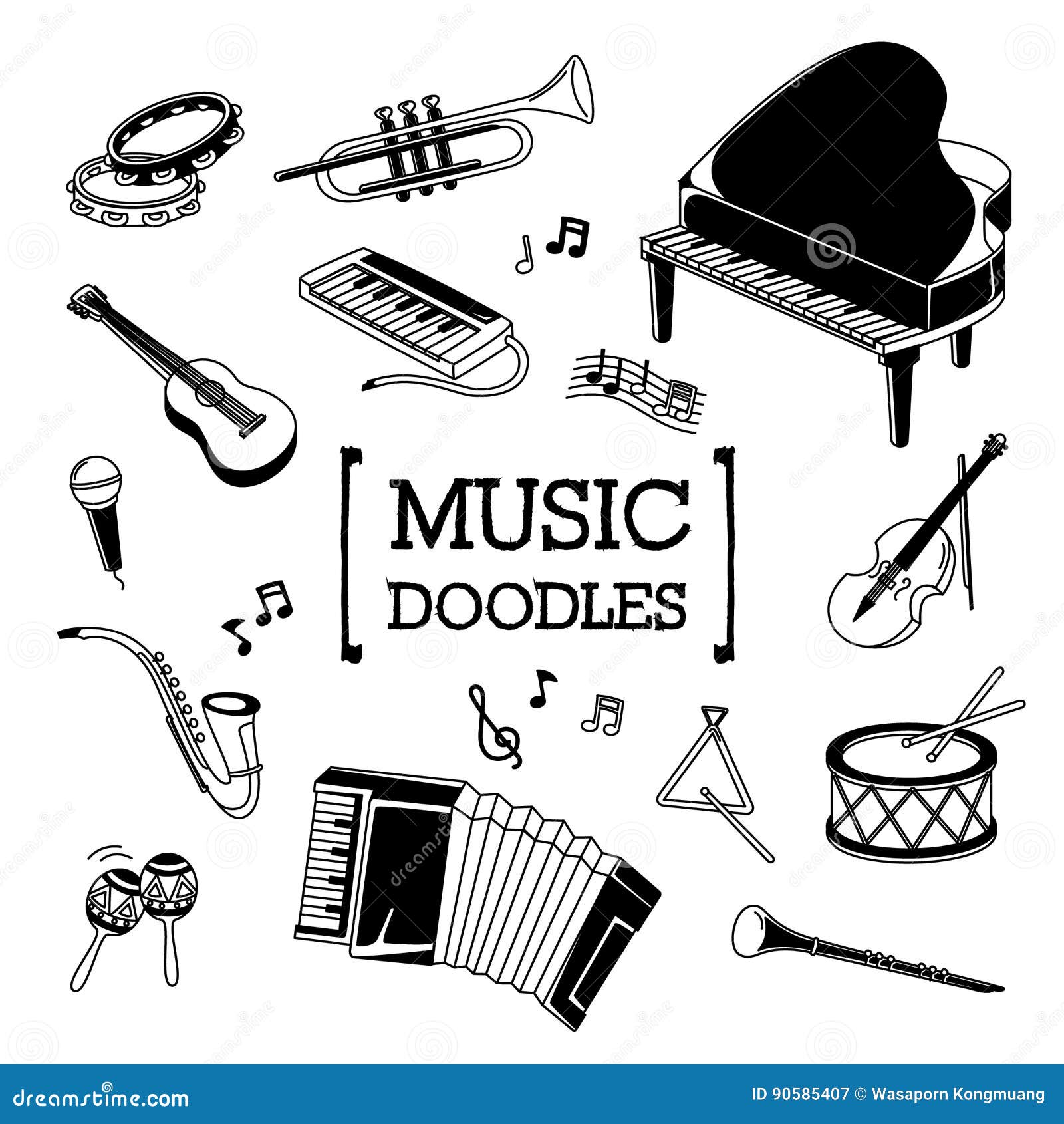 Doodle Set of Music Instrument. Stock Vector - Illustration of doodle ...