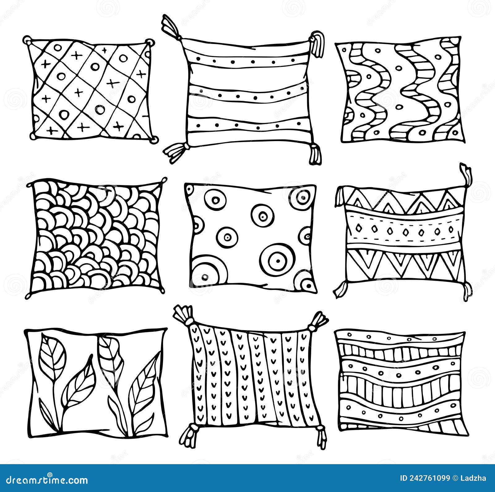 Doodle Set of Pillows with Different Tracery Stock Vector ...