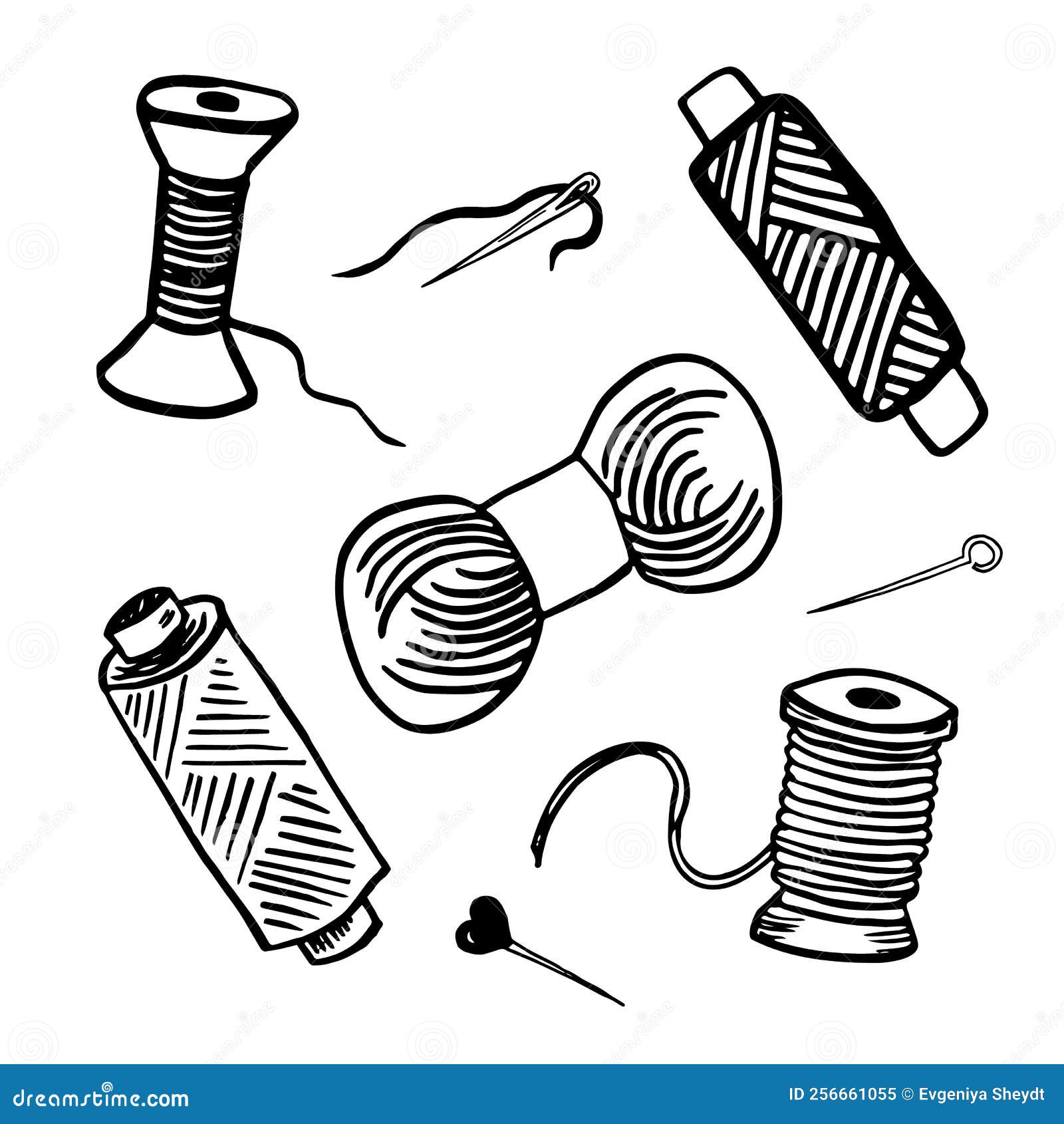 Doodle Set with Sewing Accessories on a White Background. Spools of ...