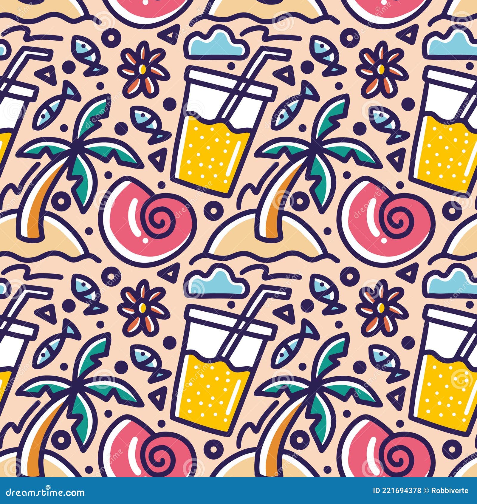 Doodle Set of Summer Holiday on the Beach Stock Vector - Illustration ...