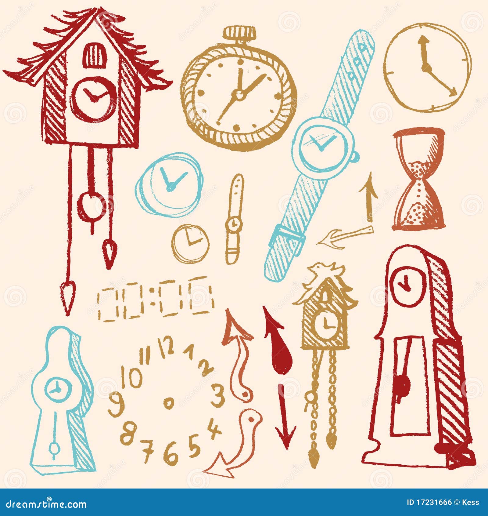 Doodle set - time stock vector. Illustration of multi - 17231666