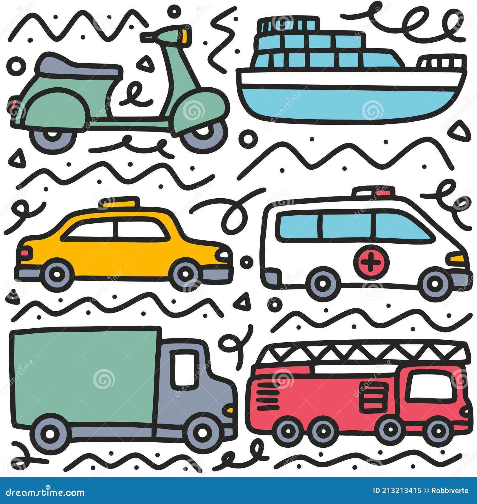 Doodle Set of Transportation Hand Drawing Stock Vector - Illustration ...