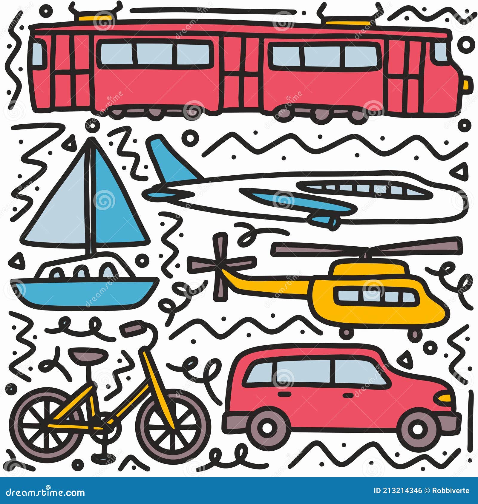 Doodle Set Of Transportation Hand Drawing Vector Illustration ...