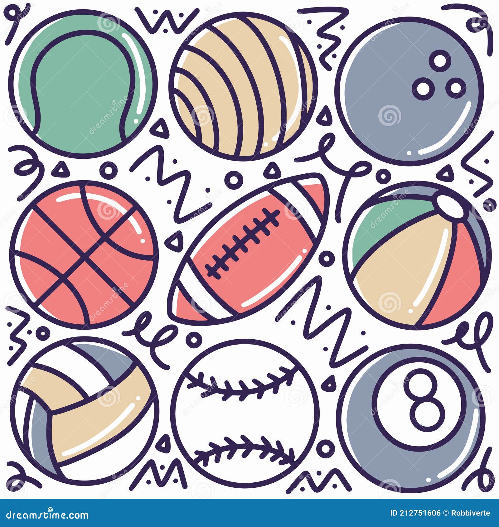 Doodle Set of Various Ball Hand Drawing Stock Vector - Illustration of ...