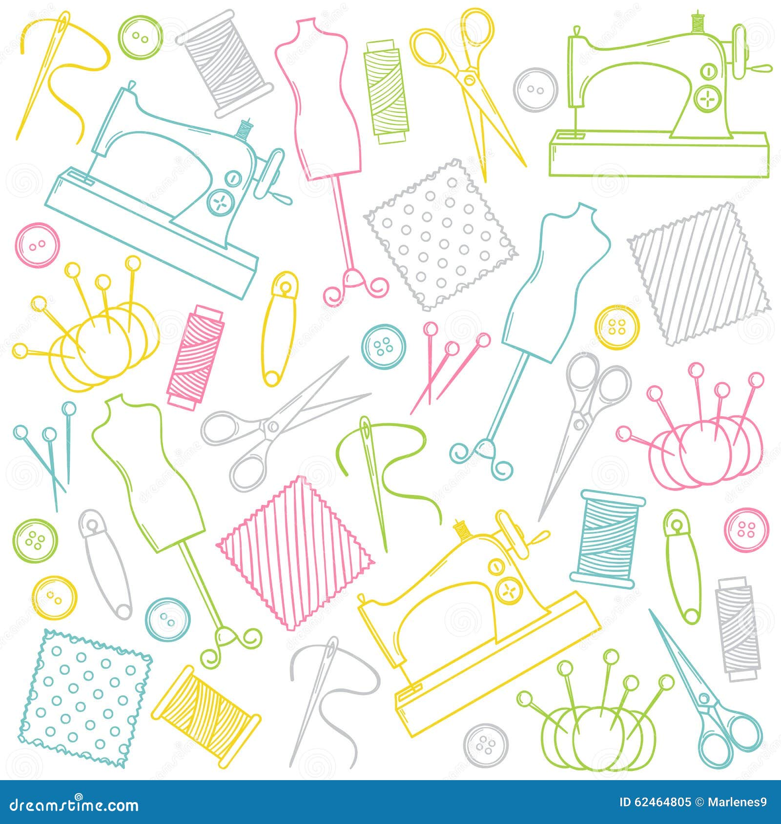 Doodle Sewing Set stock vector. Illustration of accessories - 62464805